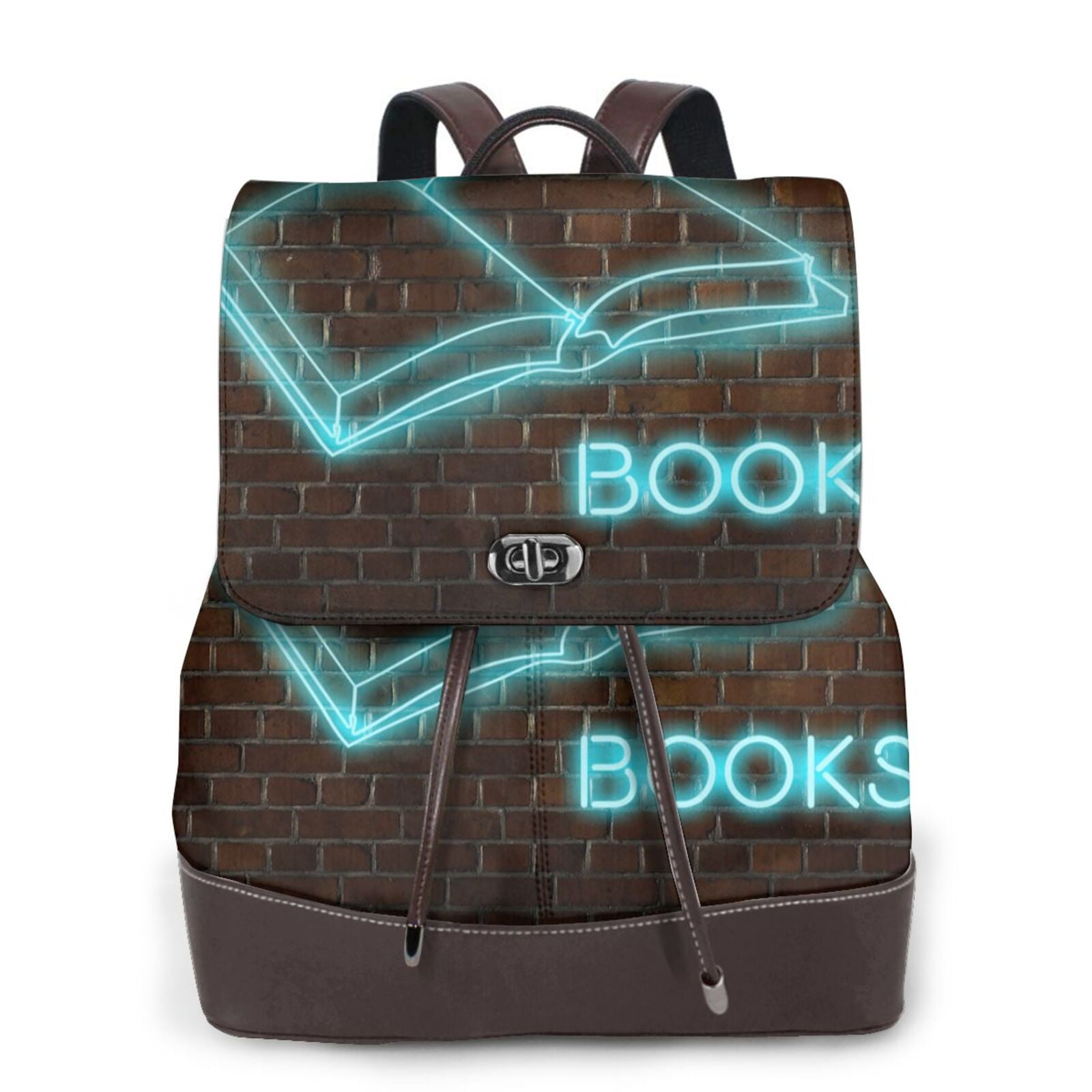 Xecao Neon Sign For Books Print Large Backpack Soft Leather for Women ...