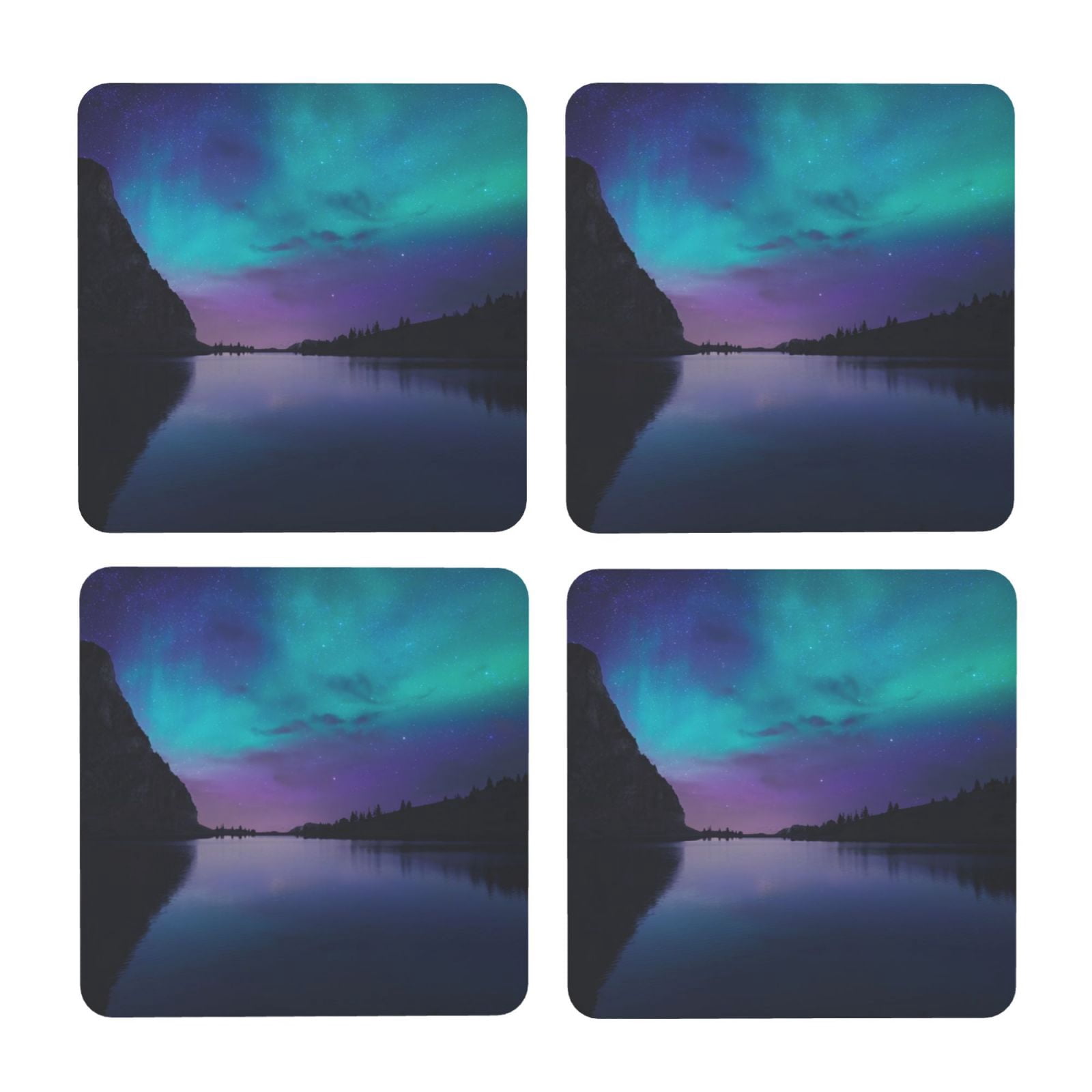 Xecao Night At Lake Aurora for MDF Cork Coaster 4 Pcs,Drink Coasters ...