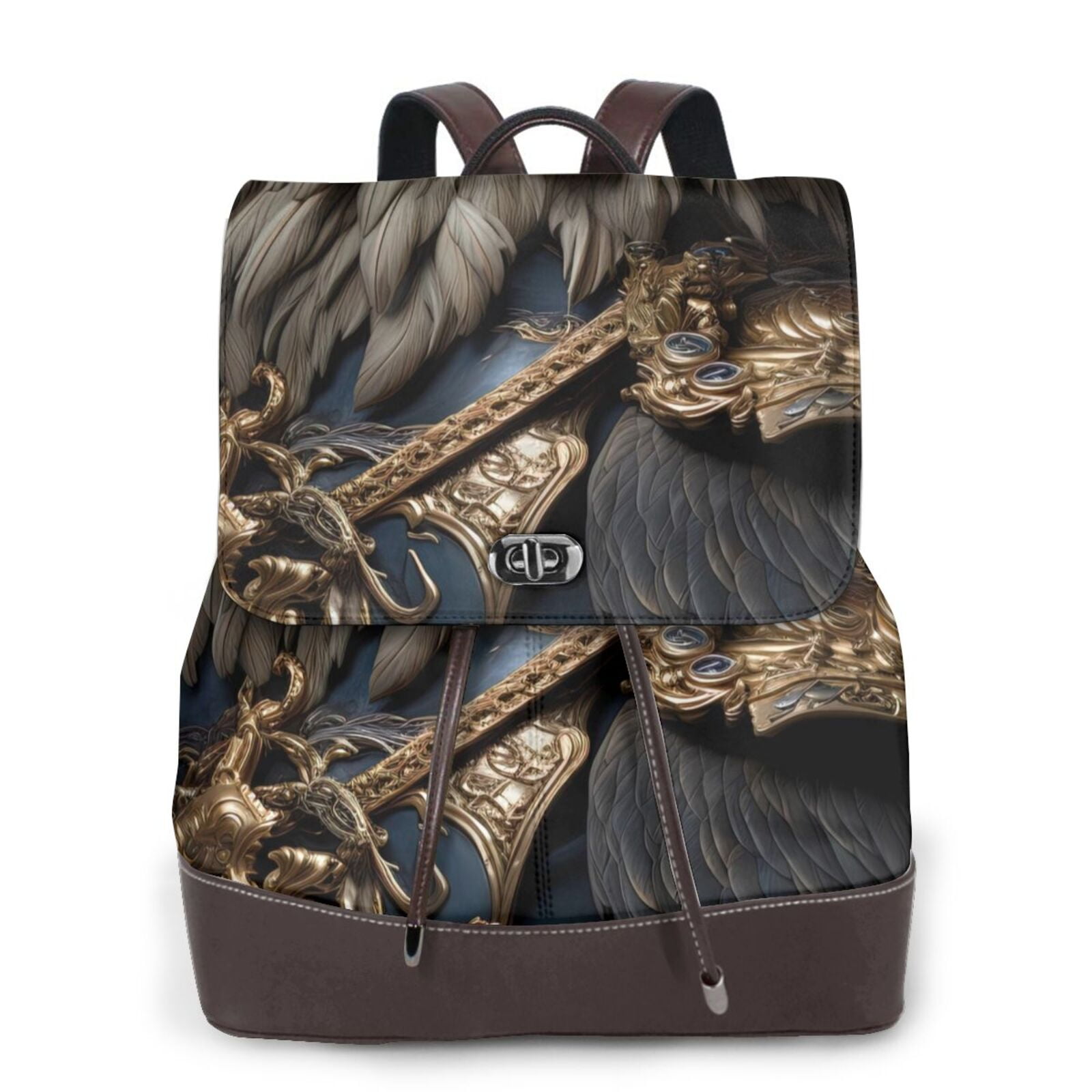 Xecao Noble Style Bald Eagle Print Large Backpack Soft Leather for ...