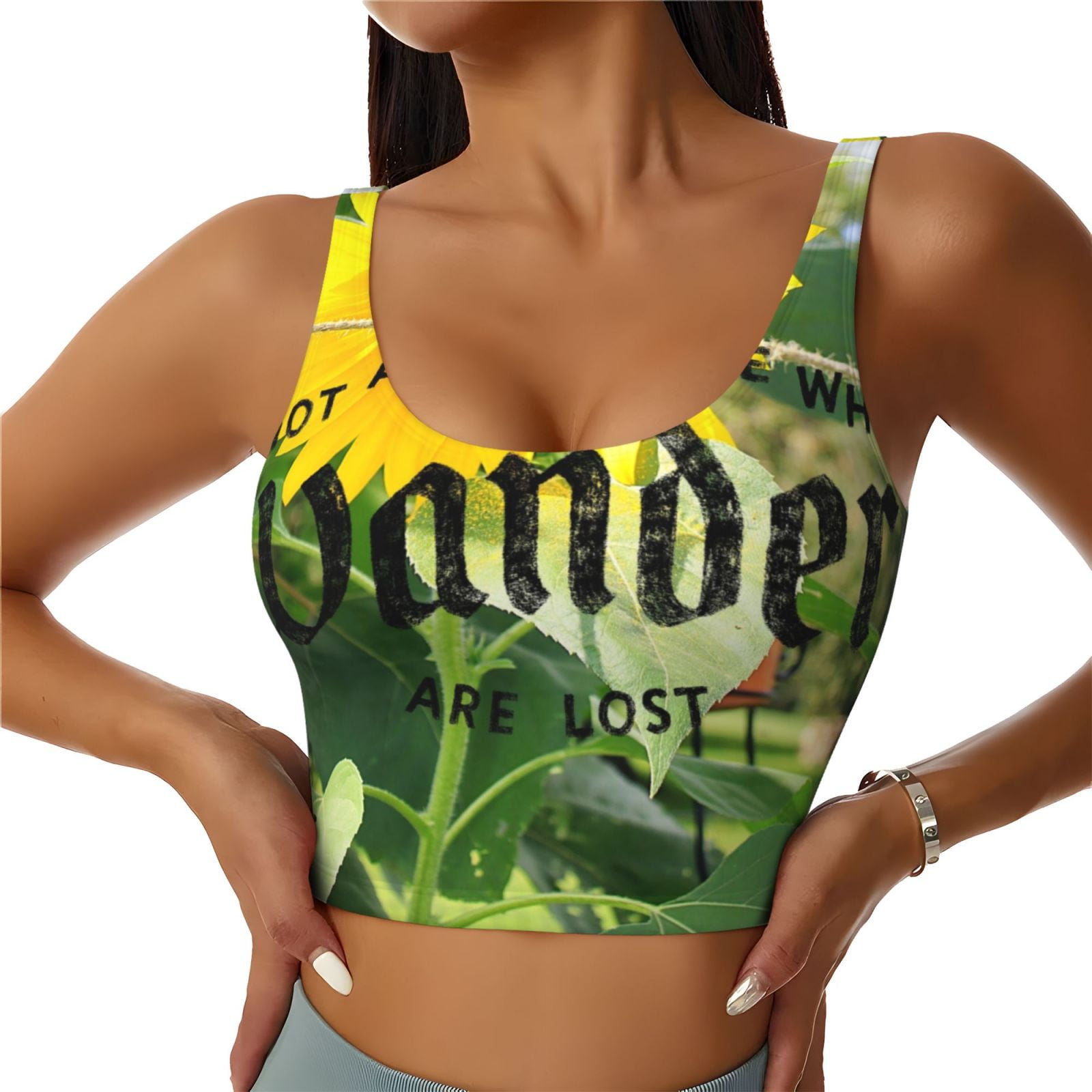 Xecao Not All Who Wander Are Lost for Sports Bra with Removable Pads, Crop Tank Top Design ...