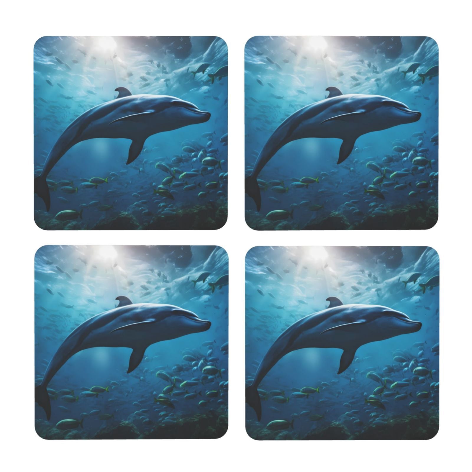Xecao Ocean Dolphin Fish School for MDF Cork Coaster 4 Pcs,Drink ...