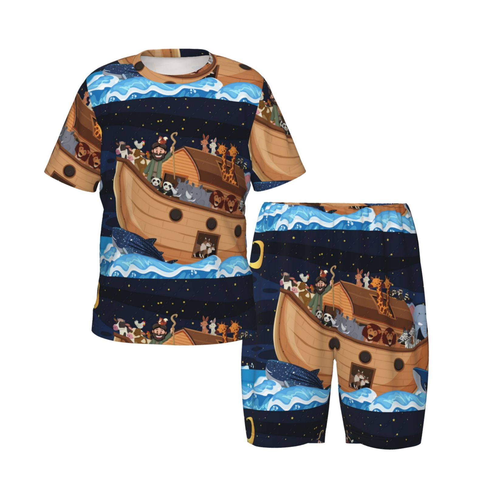 Xecao Ocean Scene with Noah's Ark Print Short-Sleeved Summer Pajama Set ...