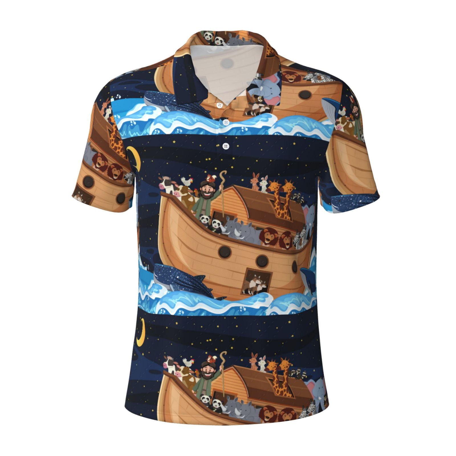 Xecao Ocean Scene with Noah's Ark for Mens' Casual Short Sleeve Button ...