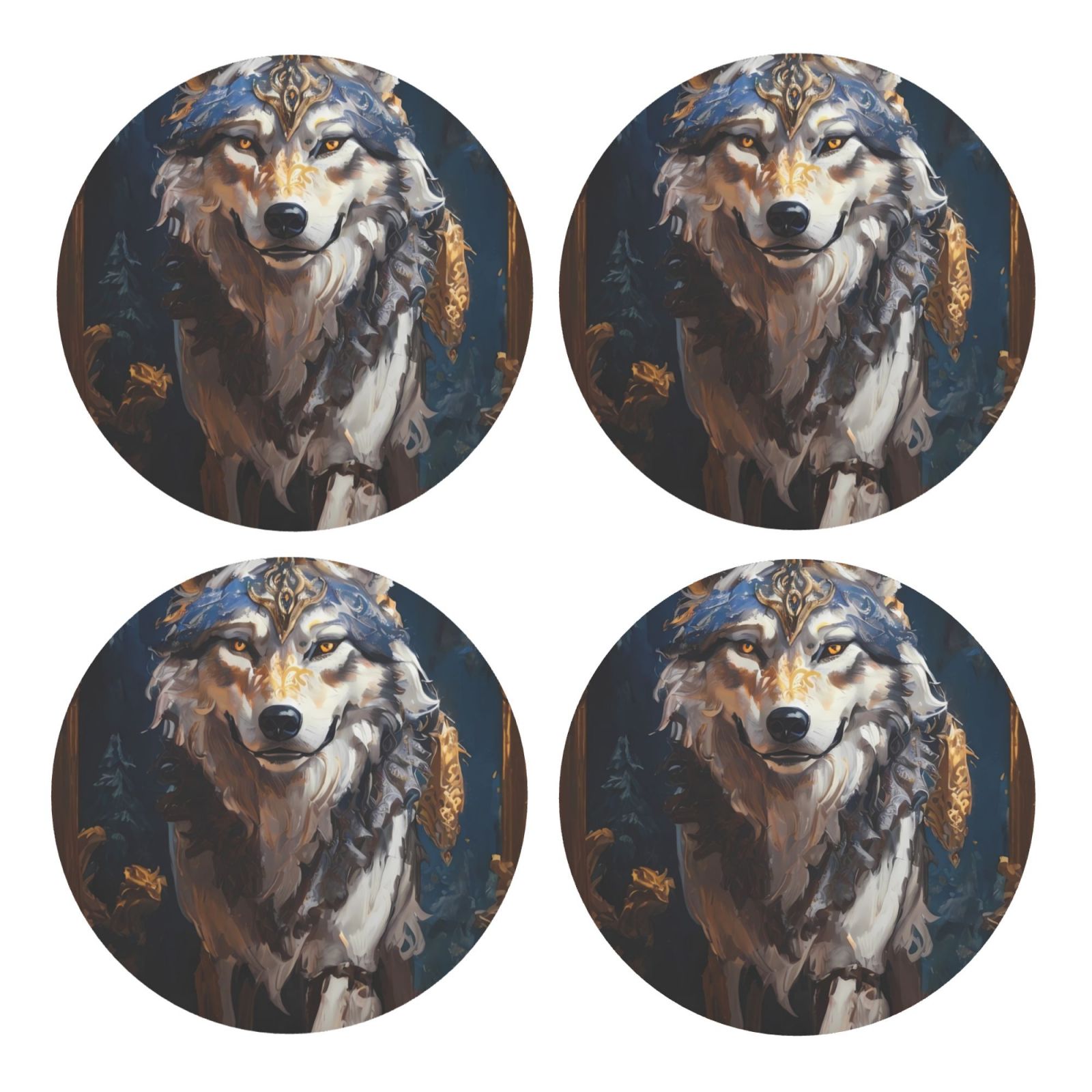 Xecao Oil Painting Tribal Wolf for MDF Cork Coaster 4 Pcs,Drink ...