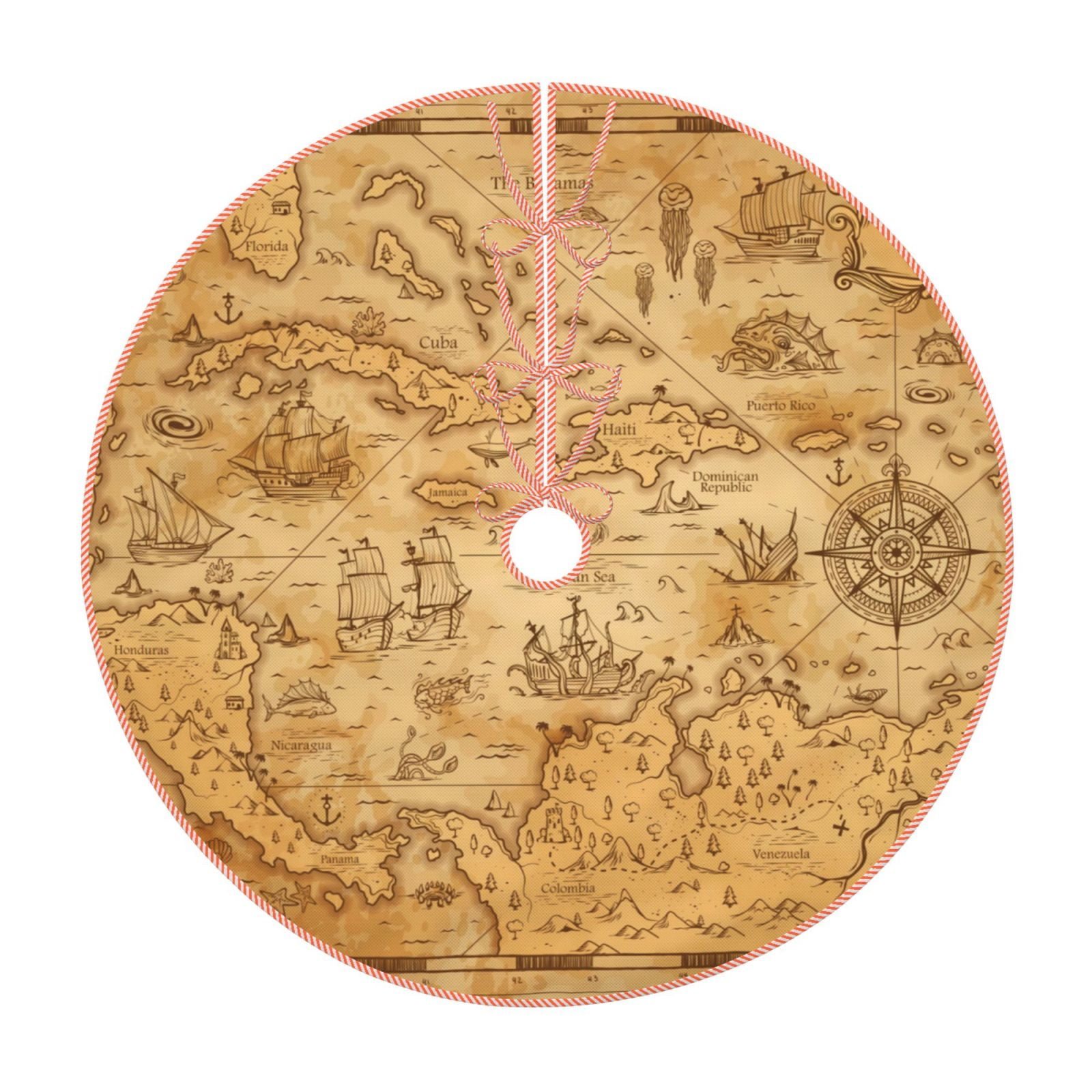Xecao Old Vintage Map Of Sea Pattern Christmas Tree Skirt Holiday Part ...