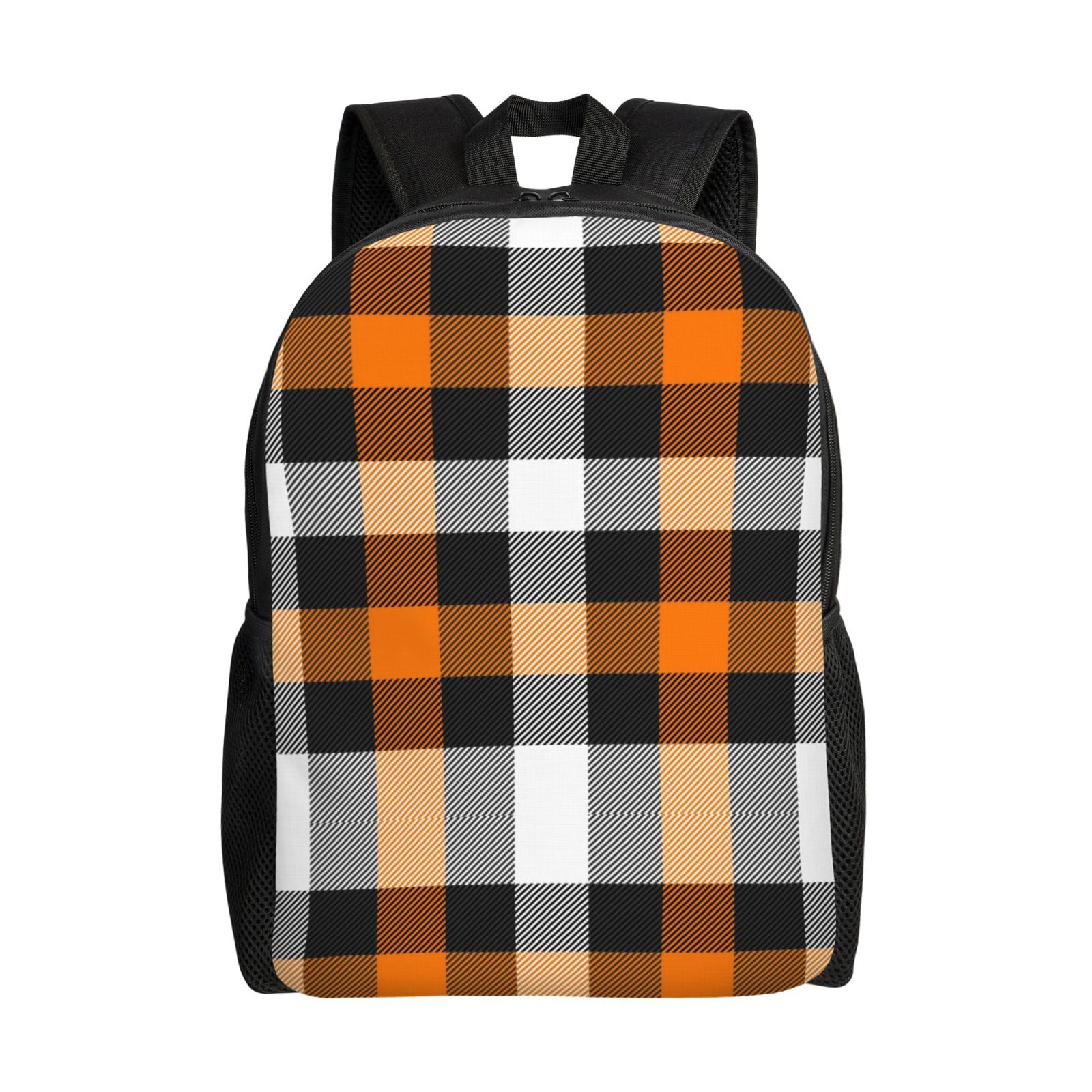 Xecao Orange Plaid Print School Backpack with Laptop Compartment Small ...