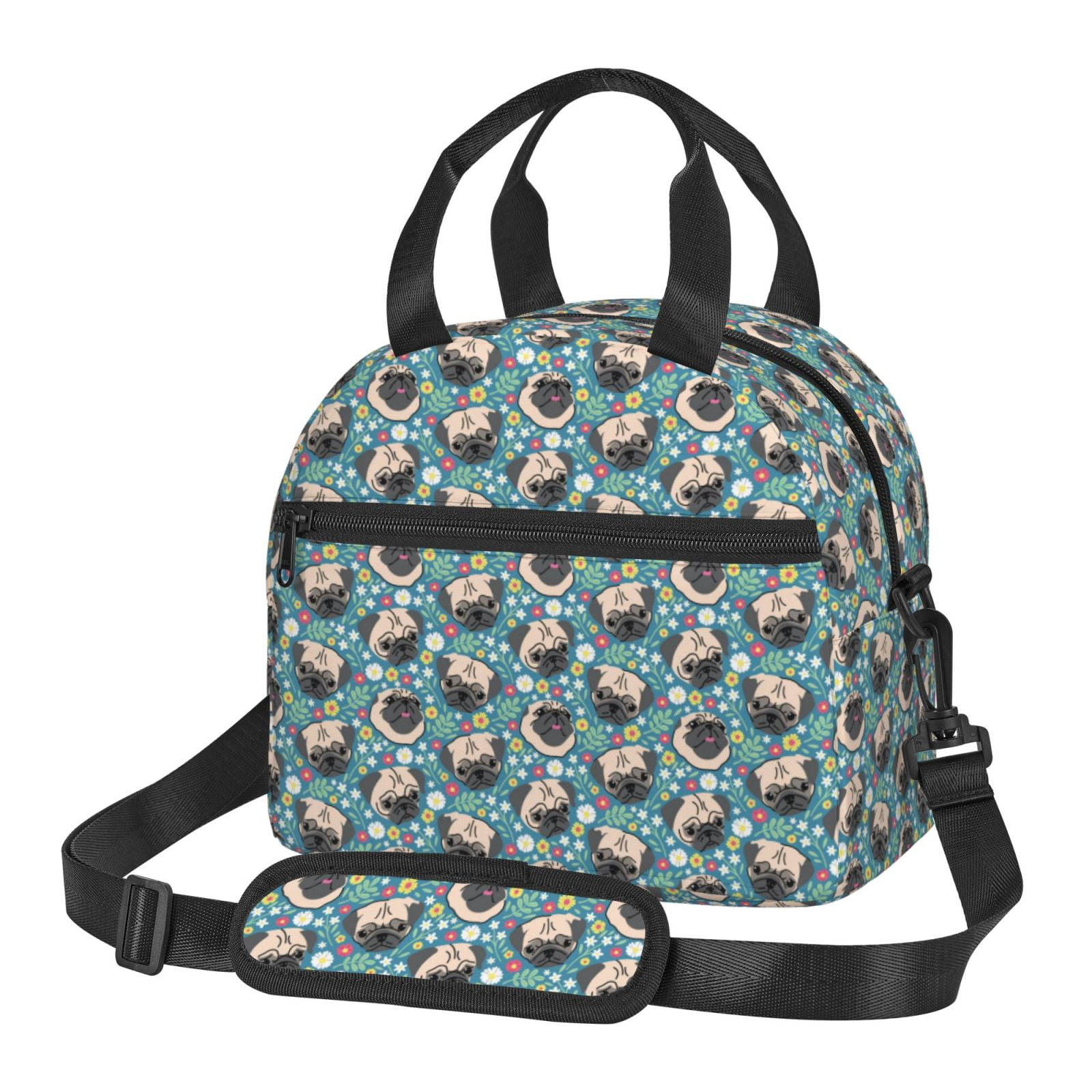 Xecao PUG HEAD And Flower Print Insulated Lunch Box, Lunch Cags Lunch ...