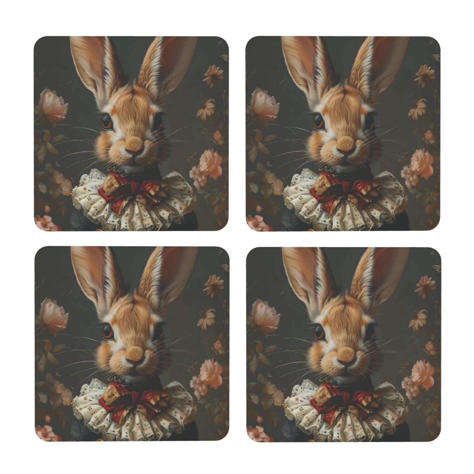 Xecao Palatial Style Flower Rabbit for MDF Cork Coaster 4 Pcs,Drink ...