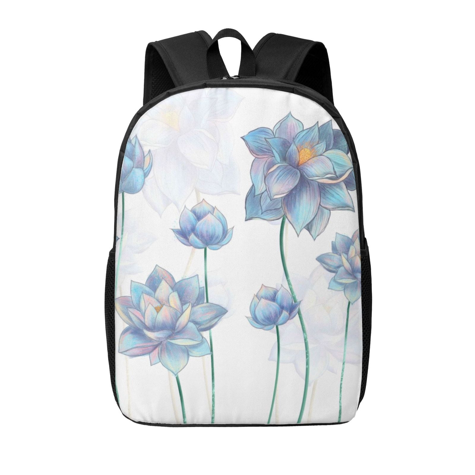 Xecao Pale Blue Lotus Flowers print Travel Backpack, Large Computer ...