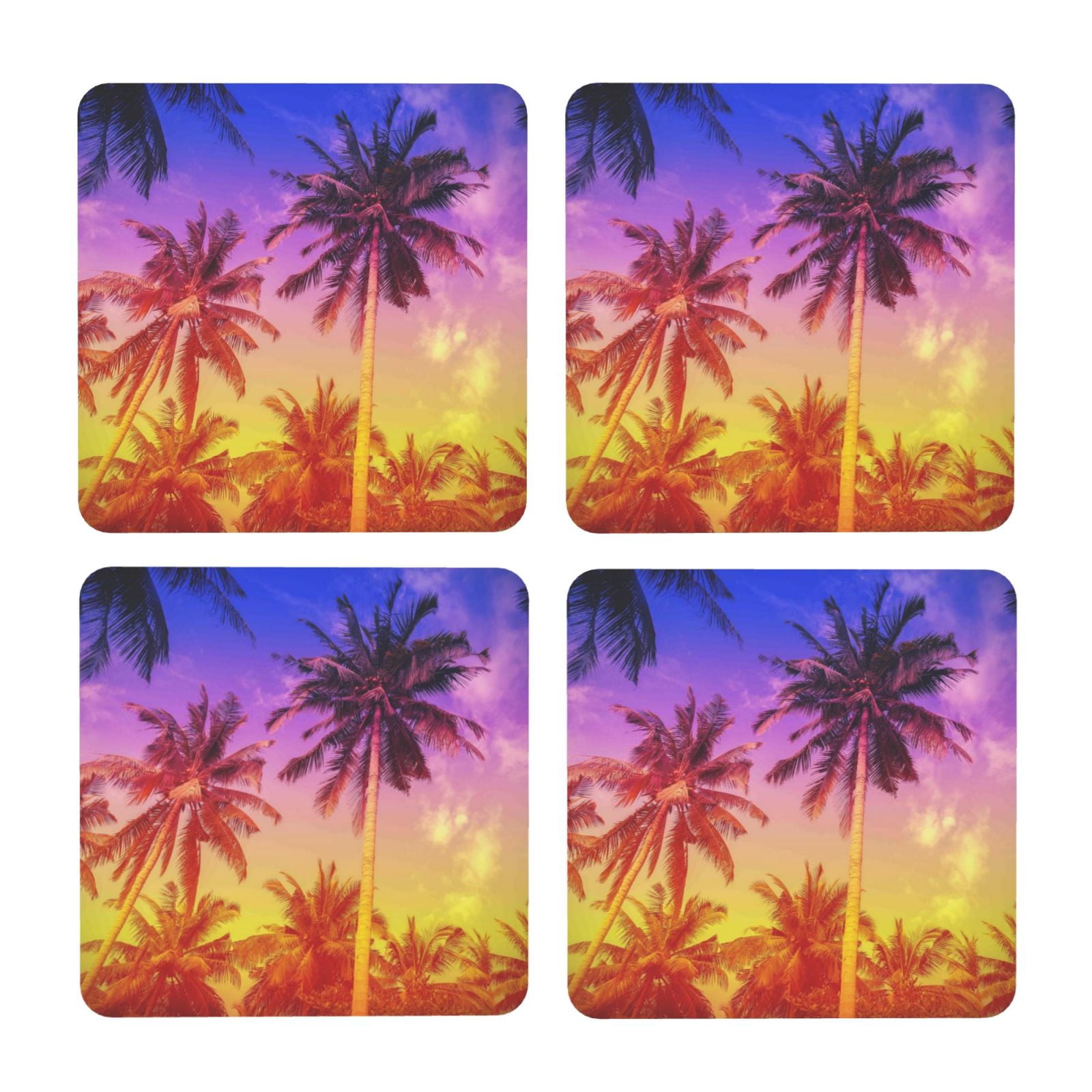 Xecao Palm Trees at Sunset for MDF Cork Coaster 4 Pcs,Drink Coasters ...