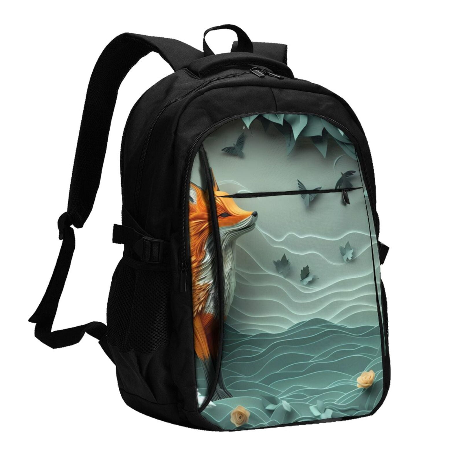 Xecao Paper Fox Crow Fantasy for Travel Laptop Backpack, USB-Charging ...