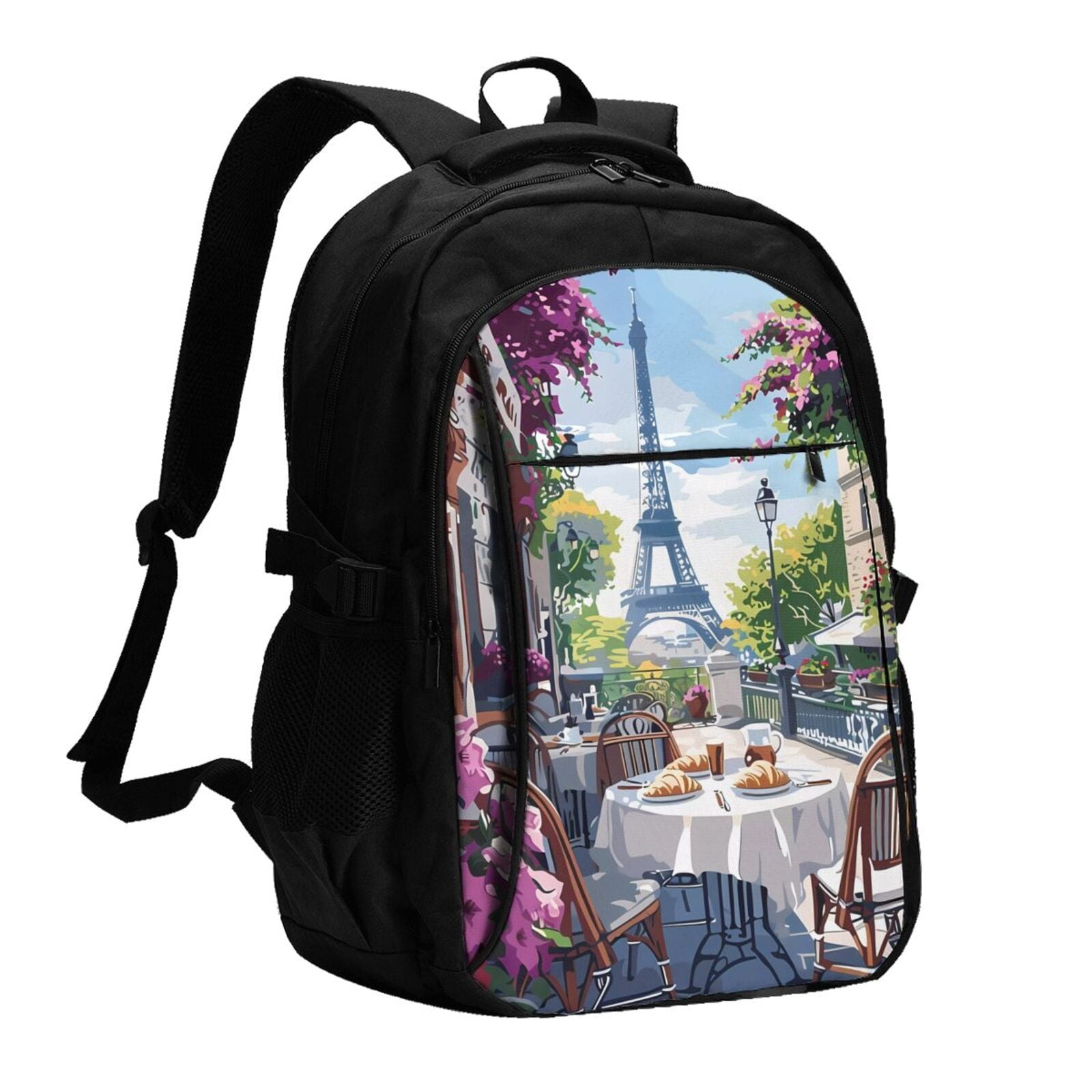 Xecao Parisian Cafe With Eiffel for Travel Laptop Backpack, USB ...