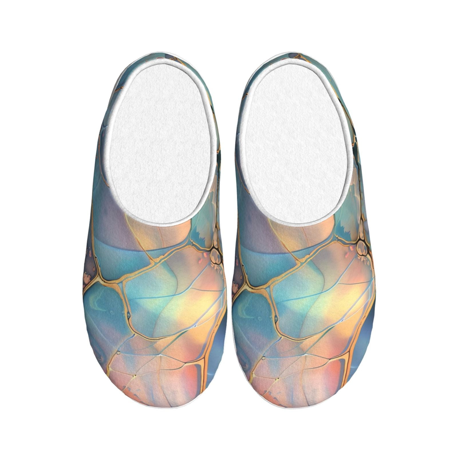 Xecao Pastel Abstract Fluid Art Print Cotton Slippers Fuzzy Warm Cozy ...