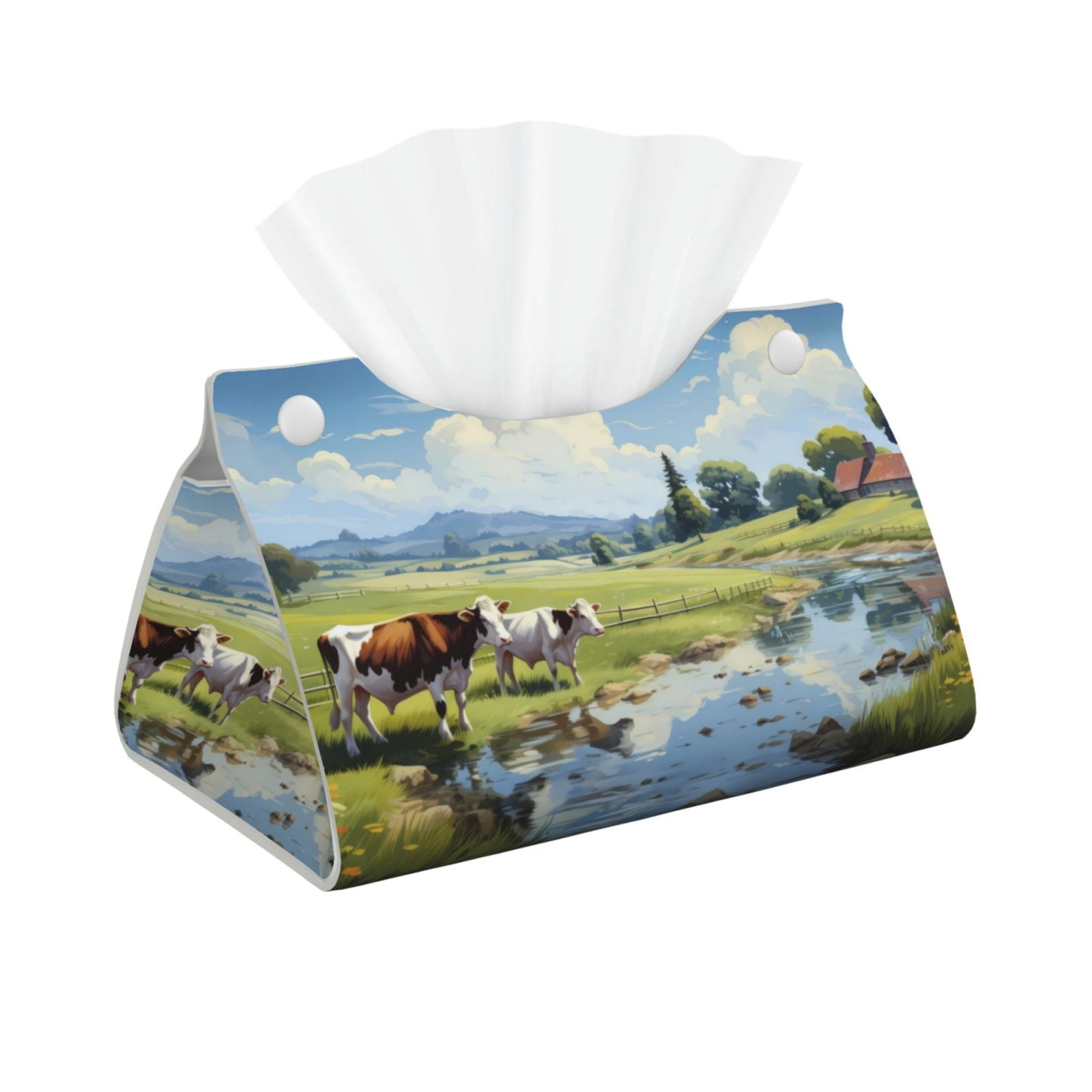 Xecao Pasture Cow Print Tissue Box Cover,Modern PVC Leather Square ...