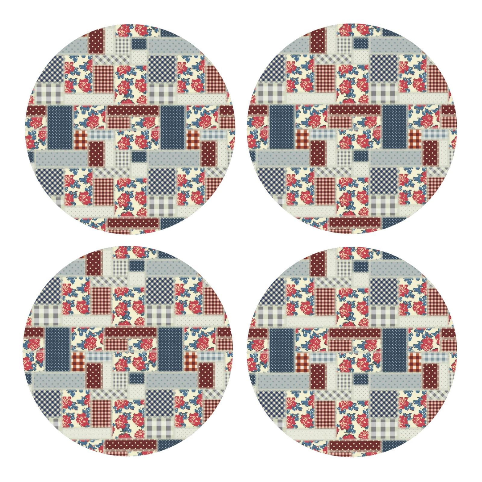 Xecao Patchwork In Country Style for MDF Cork Coaster 4 Pcs,Drink ...