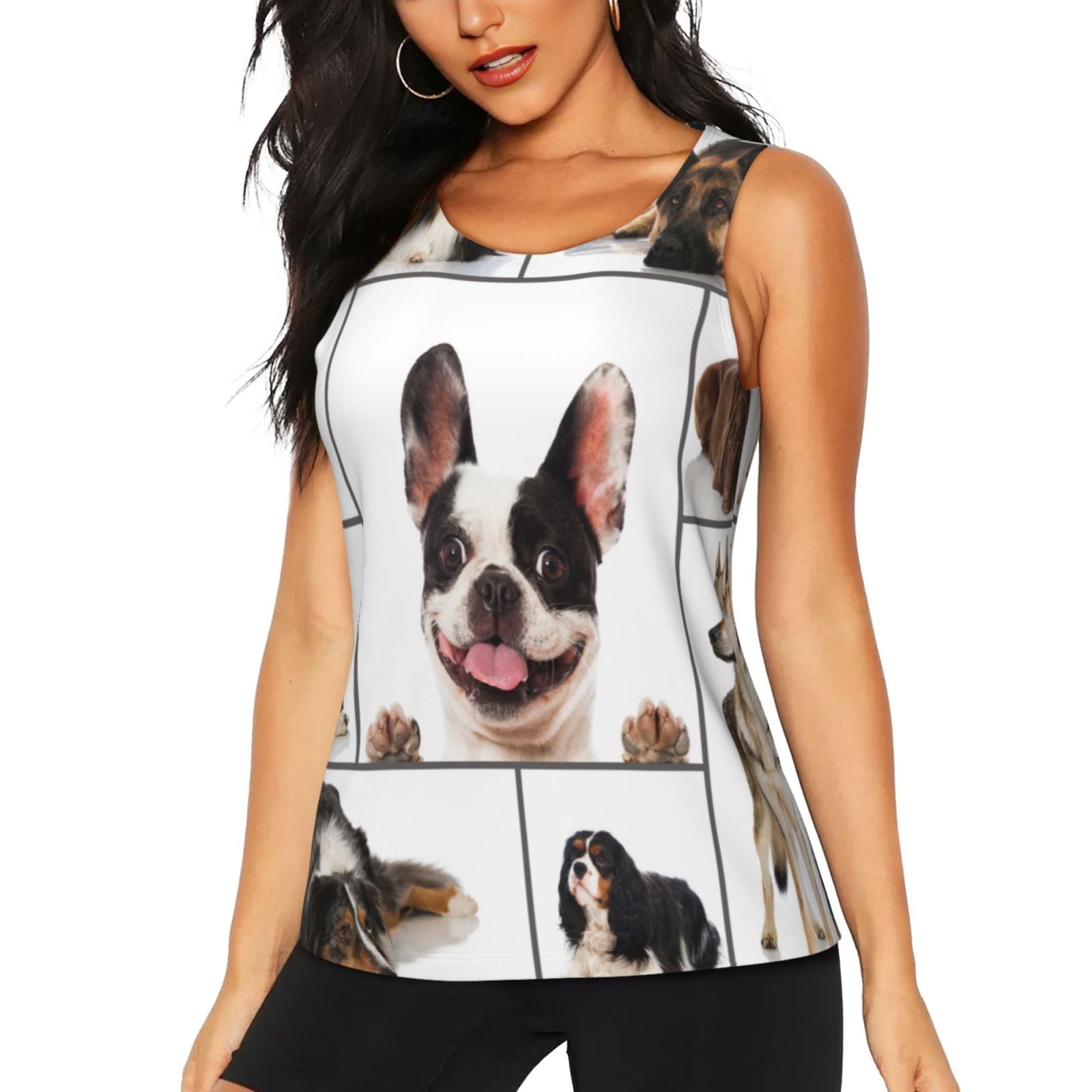 Xecao Pedigree dogs collage Print Women's Scoop Neck, Loose-Fit Workout ...