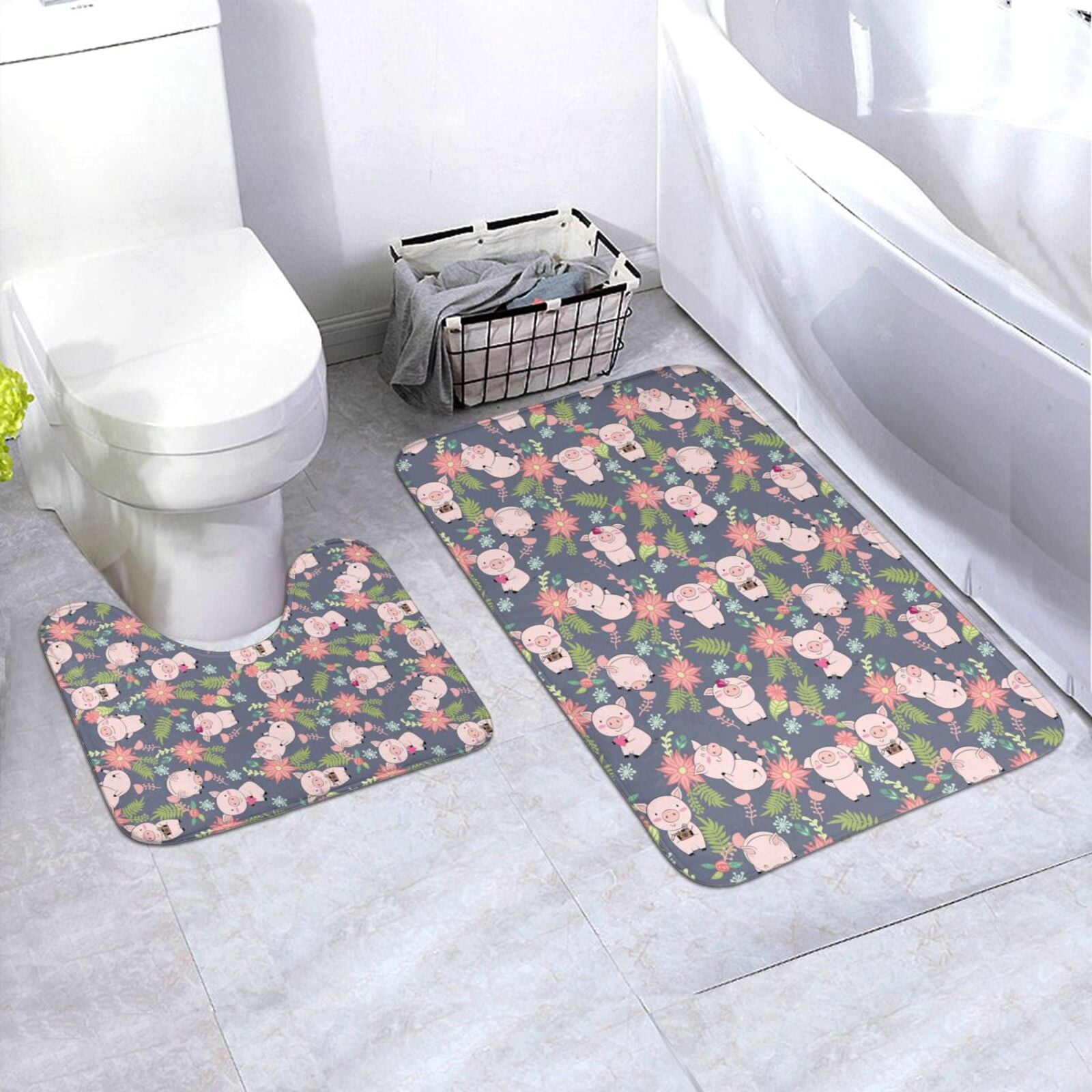 Xecao Pigs 1 2-Piece Vintage Seamless Anti-Skid Mat Set, featuring a ...