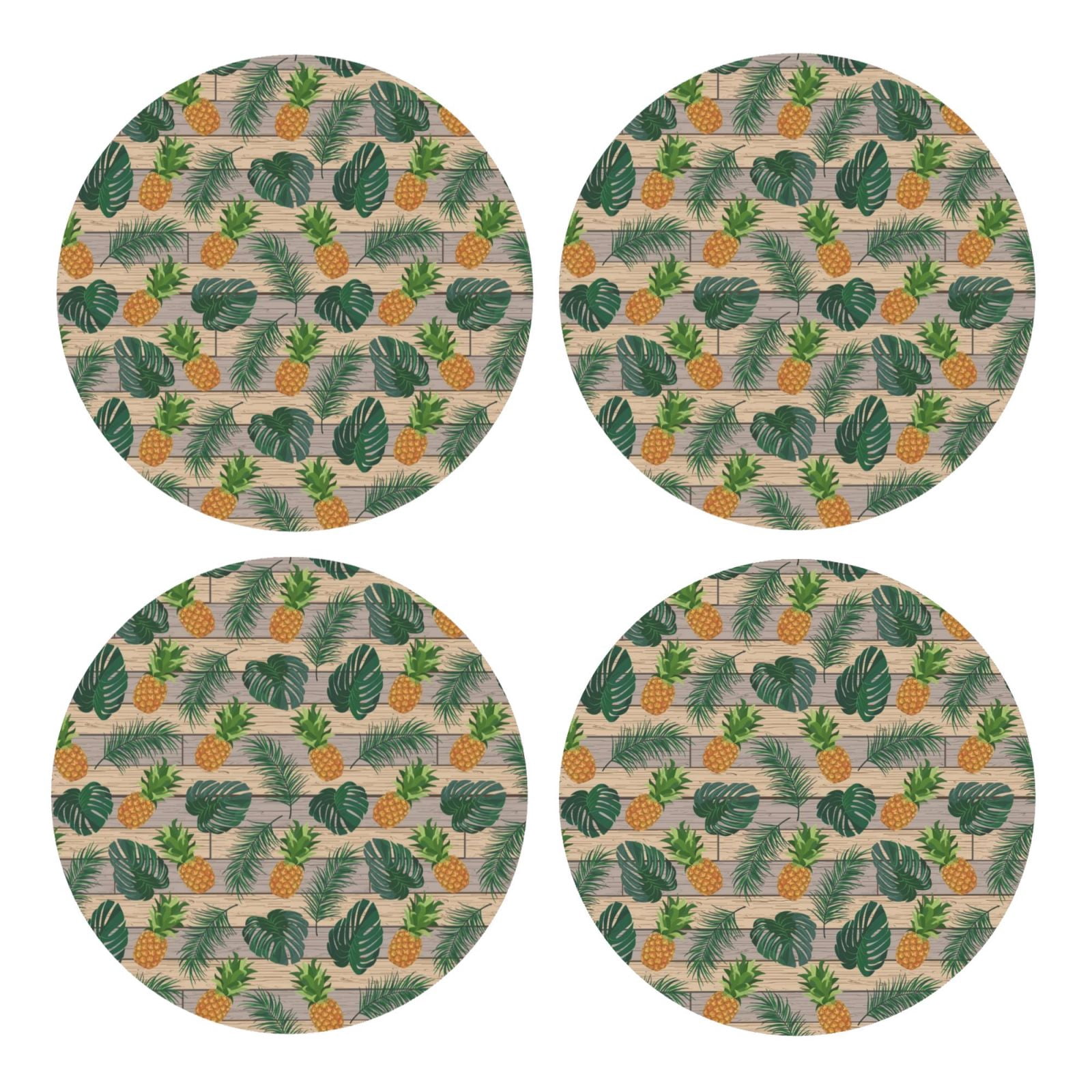 Xecao Pineapples Palm Leaves for MDF Cork Coaster 4 Pcs,Drink Coasters ...