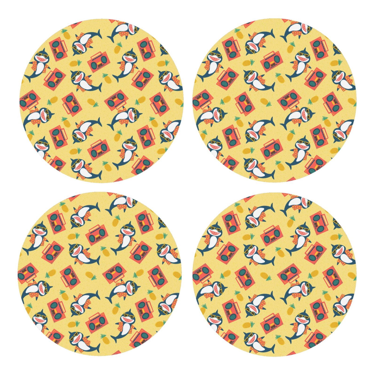 Xecao Pineapples Sharks In Hawaiian for MDF Cork Coaster 4 Pcs,Drink ...
