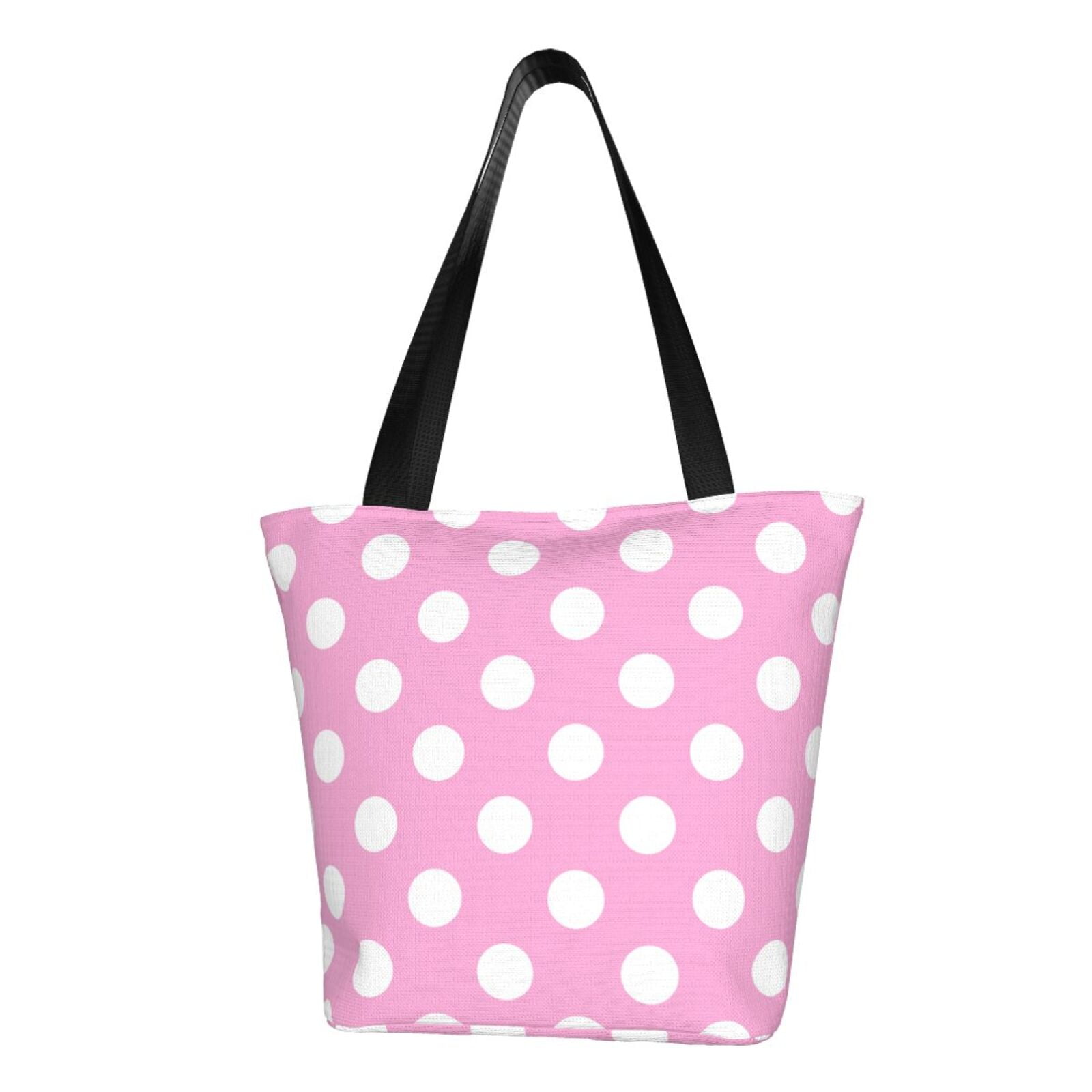 Xecao Pink And White Polka Dot for Tote Bag for Women -Tote Shoulder Bag with A Little Pocket ...