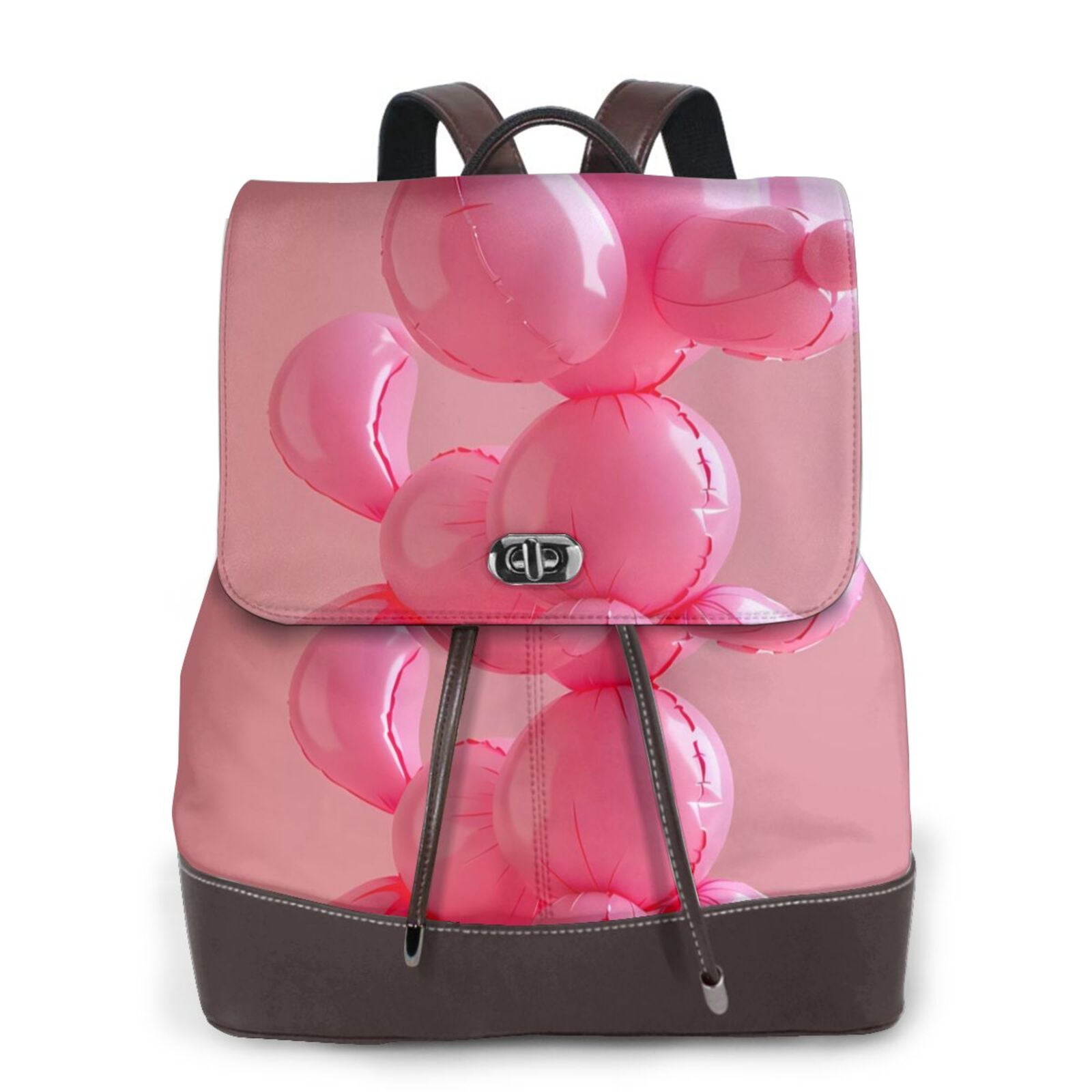 Xecao Pink Balloon Puppy Art Print Large Backpack Soft Leather for ...