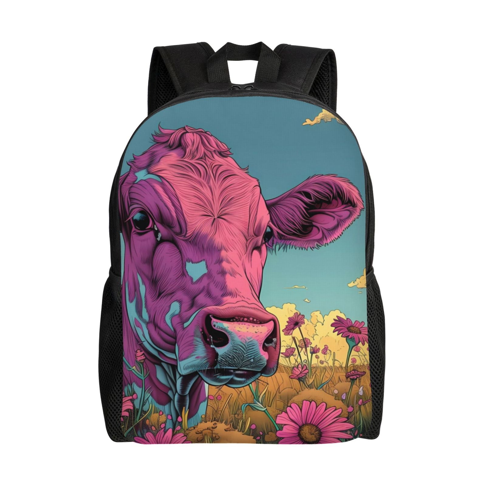 Xecao Pink Cow In Sunflower Field Print School Backpack with Laptop ...
