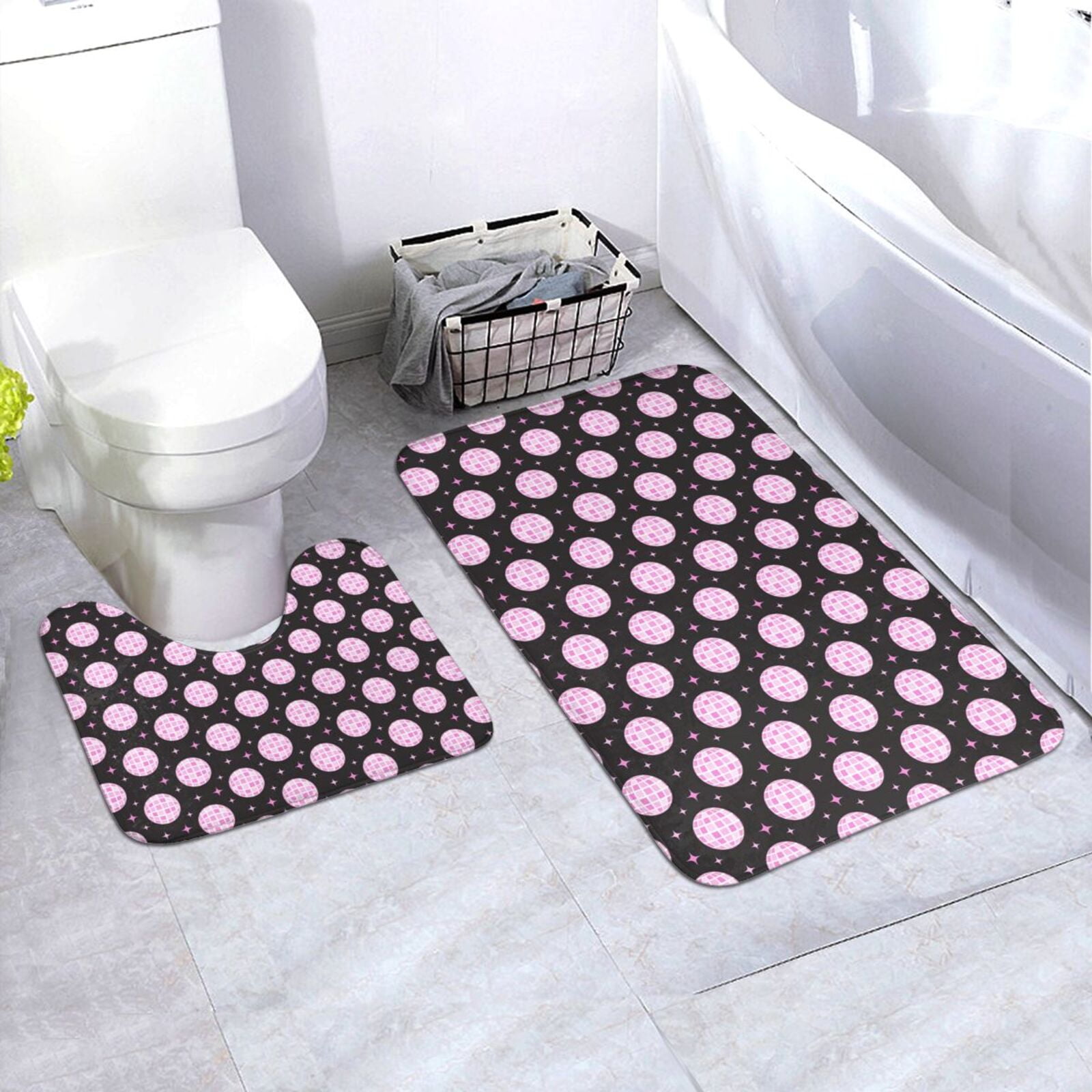 Xecao Pink Groovy Disco Ball 2-Piece Vintage Seamless Anti-Skid Mat Set ...