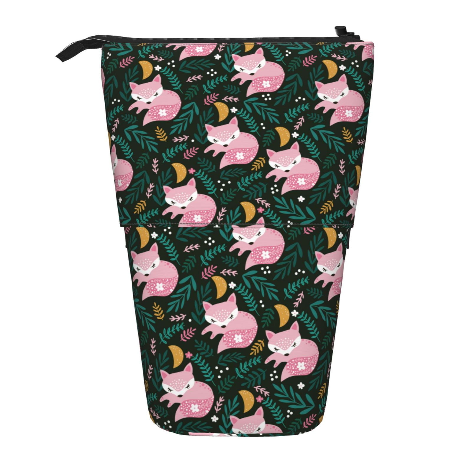 Xecao Pink Sleeping Fox Print Telescopic Pencil Bag Pen Holder Pop Up ...