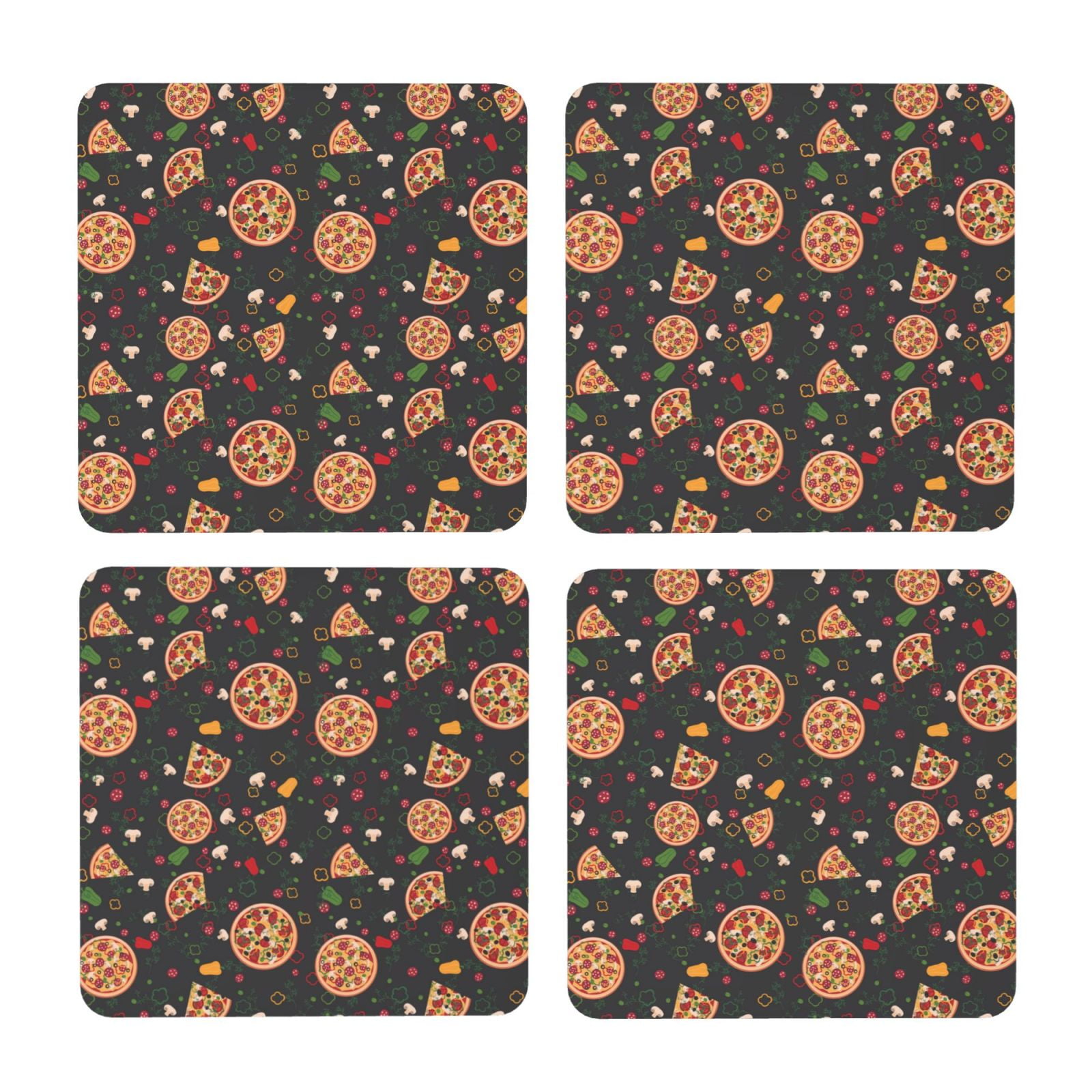 Xecao Pizzas Mushrooms for MDF Cork Coaster 4 Pcs,Drink Coasters,Suit ...