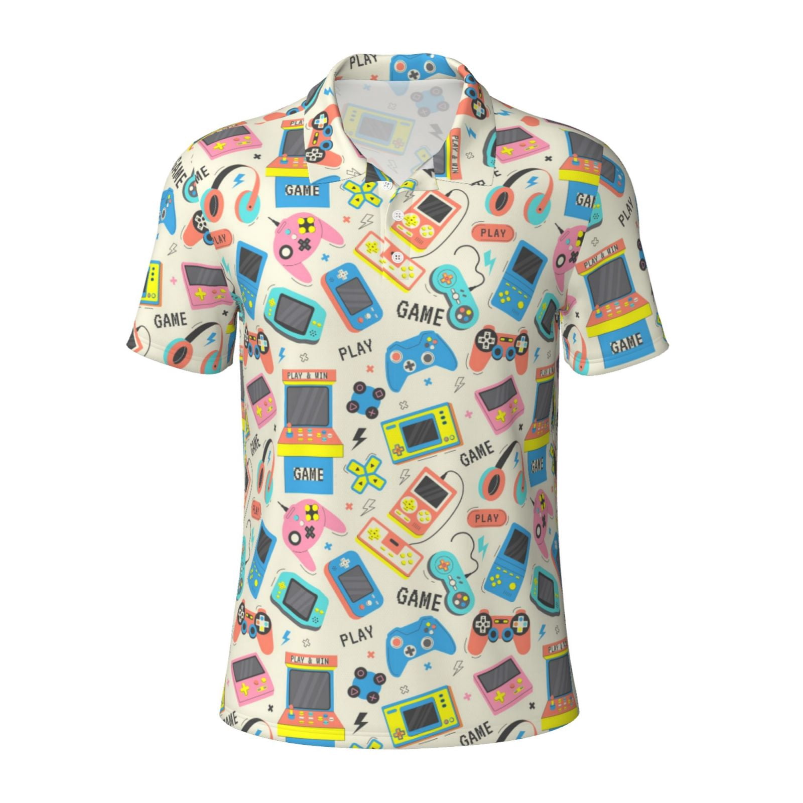 Xecao Playing Video Games for Mens' Casual Short Sleeve Button-Down ...
