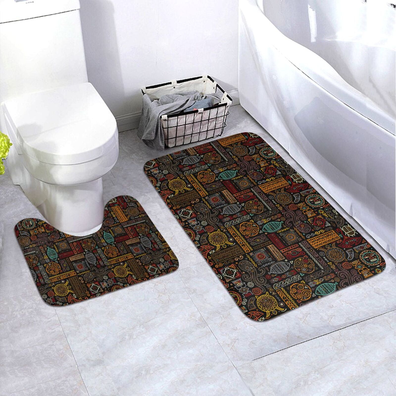 Xecao Polynesian Turtles 2-Piece Vintage Seamless Anti-Skid Mat Set ...