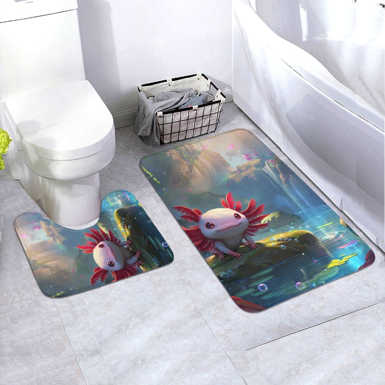 Xecao Pond Cute Axolotl 2-Piece Vintage Seamless Anti-Skid Mat Set ...