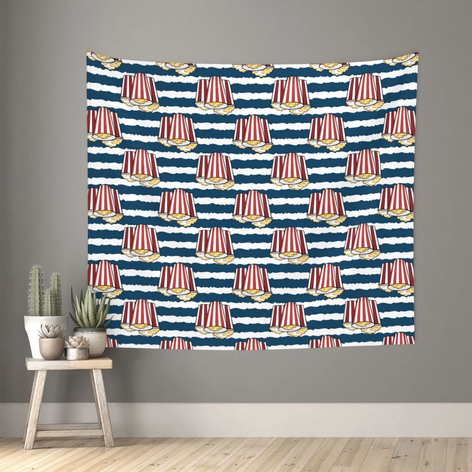 Xecao Popcorn On Blue Lines patten Tapestry 60x51 Inches Wall Hanging ...