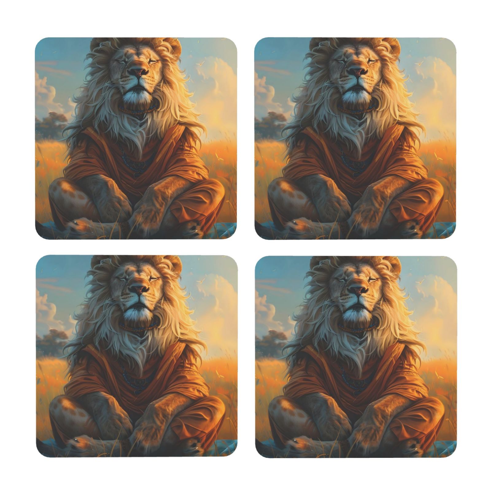 Xecao Prairie Meditating Lion for MDF Cork Coaster 4 Pcs,Drink Coasters ...
