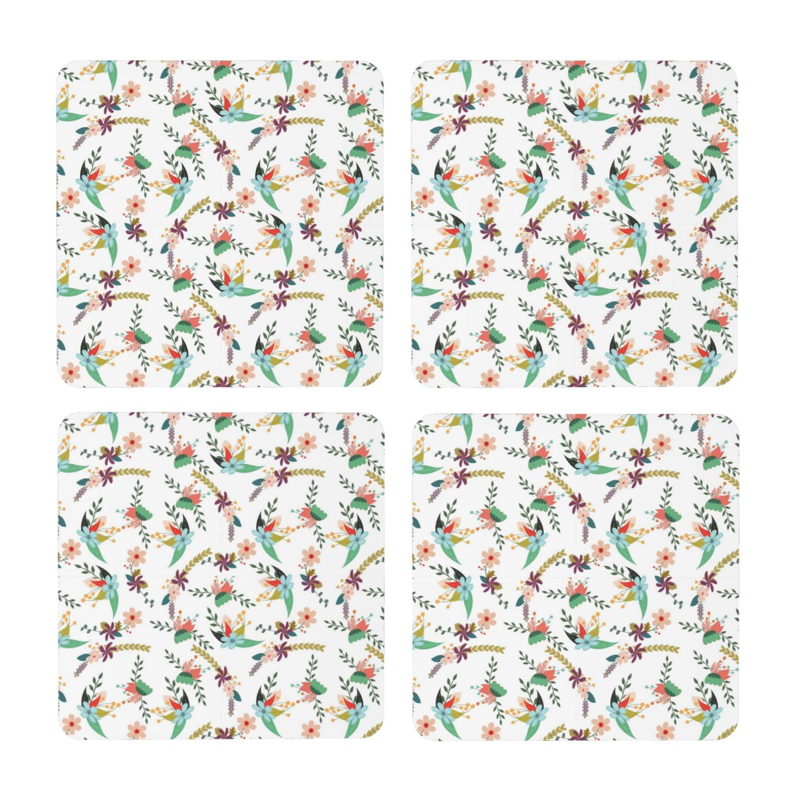 Xecao Pretty Floral With Leaves for MDF Cork Coaster 4 Pcs,Drink ...