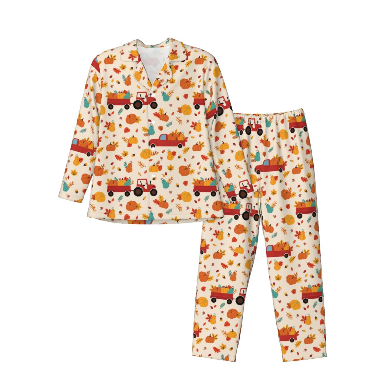 Xecao Pumpkins On Red Car And Tractor Print Pajamas Set Mens Pajamas ...