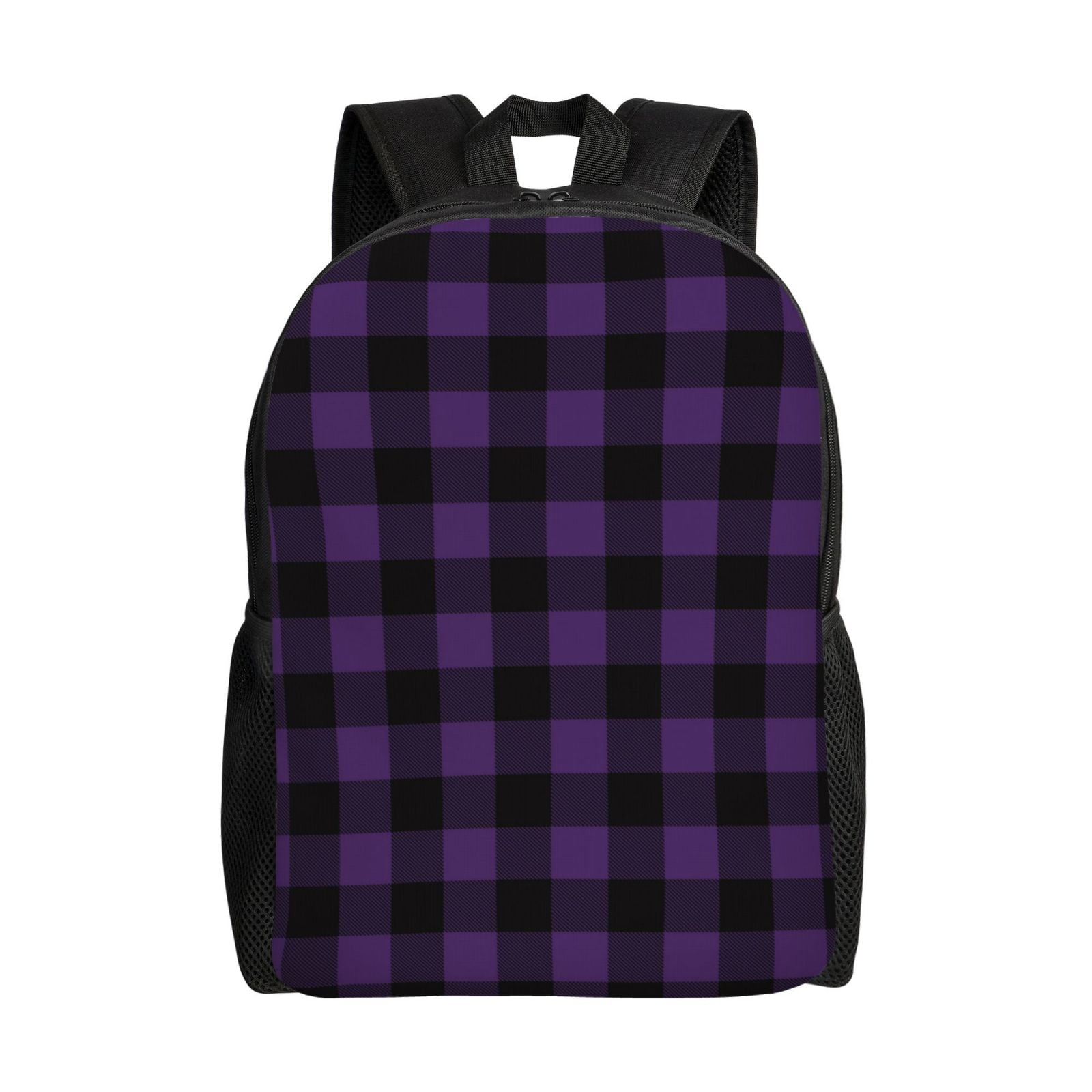 Xecao Purple Black Plaid Print School Backpack with Laptop Compartment ...