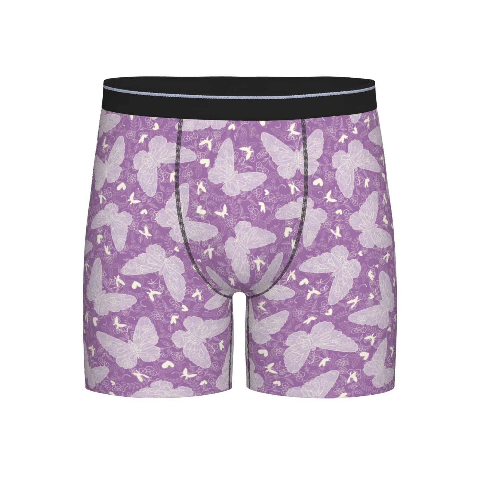 Xecao Purple Butterflies Floral Print Boxer Briefs for Men's Stretch ...