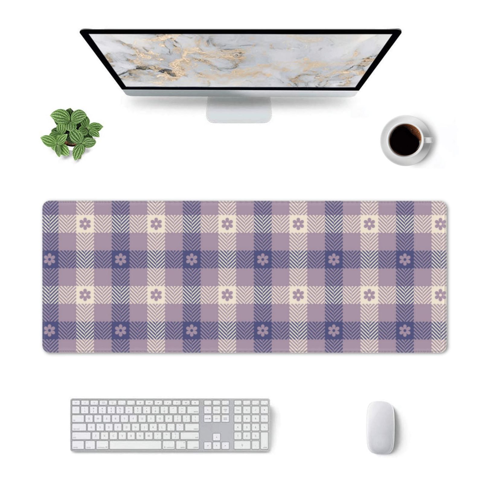 Xecao Purple Floral Gingham Check Plaid for Mouse Pad - Waterproof ...