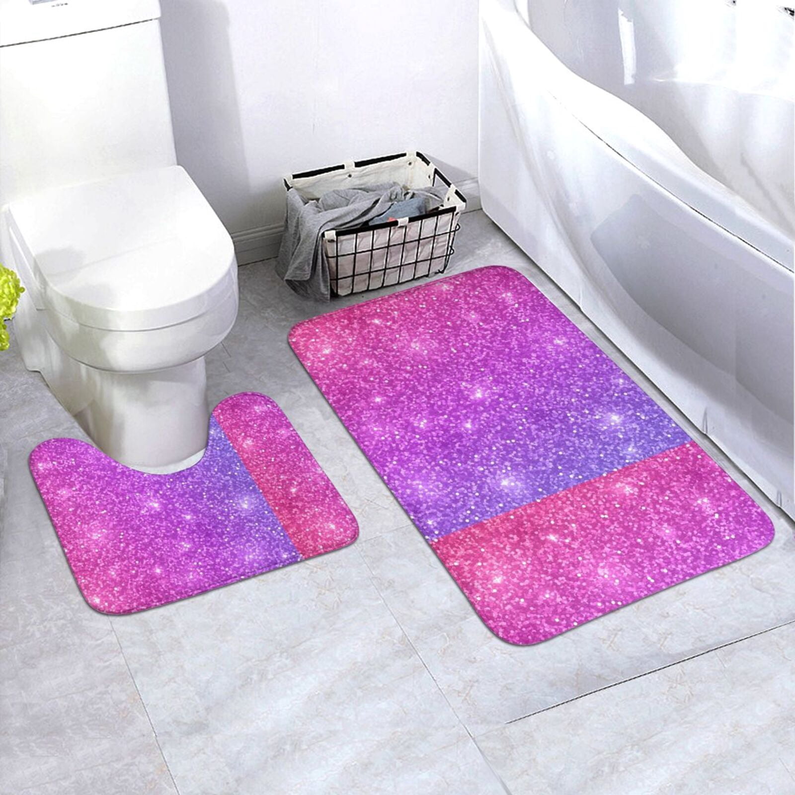 Xecao Purple Glitter 2-Piece Vintage Seamless Anti-Skid Mat Set ...