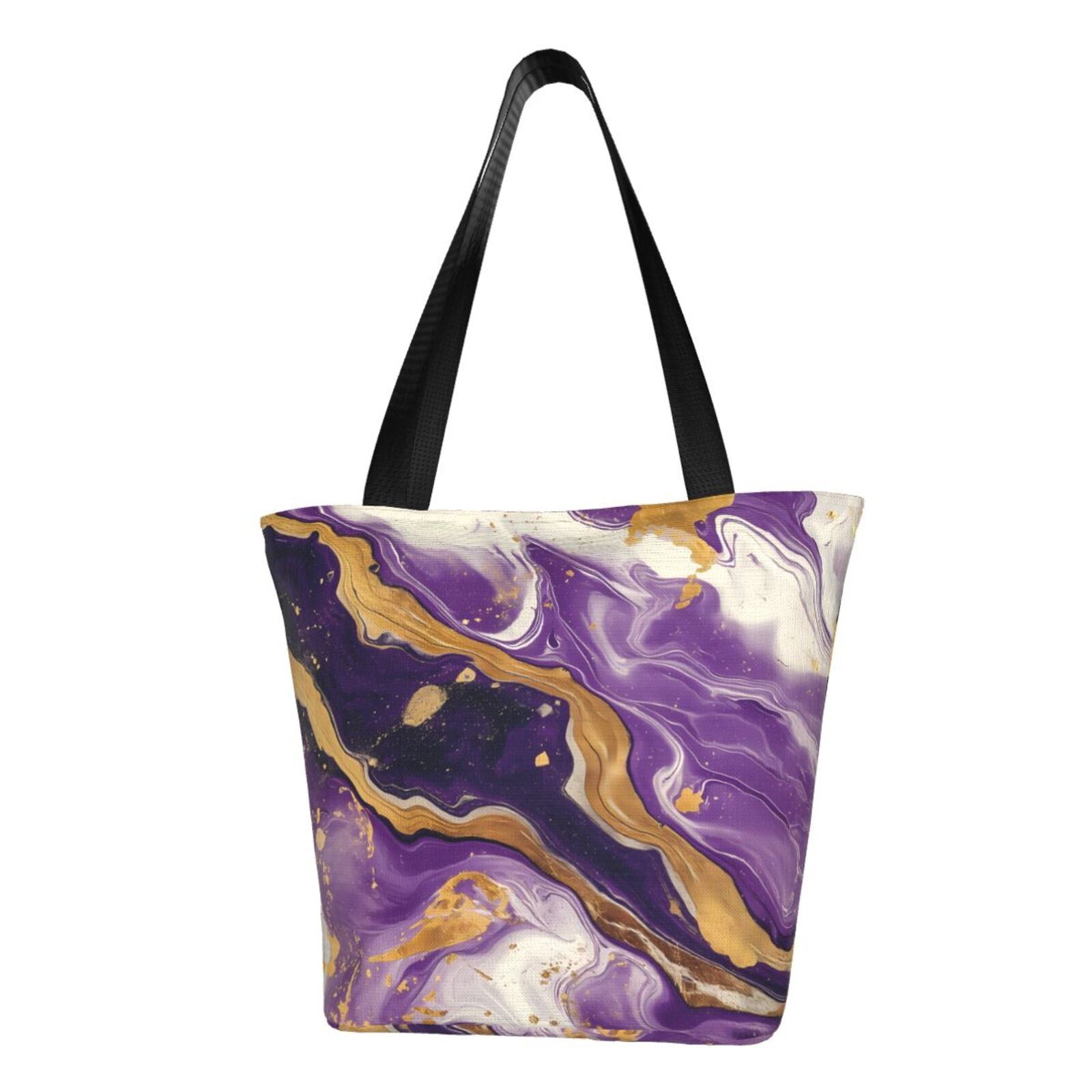 Xecao Purple Gold Marble Swirls for Tote Bag for Women -Tote Shoulder Bag with A Little Pocket ...