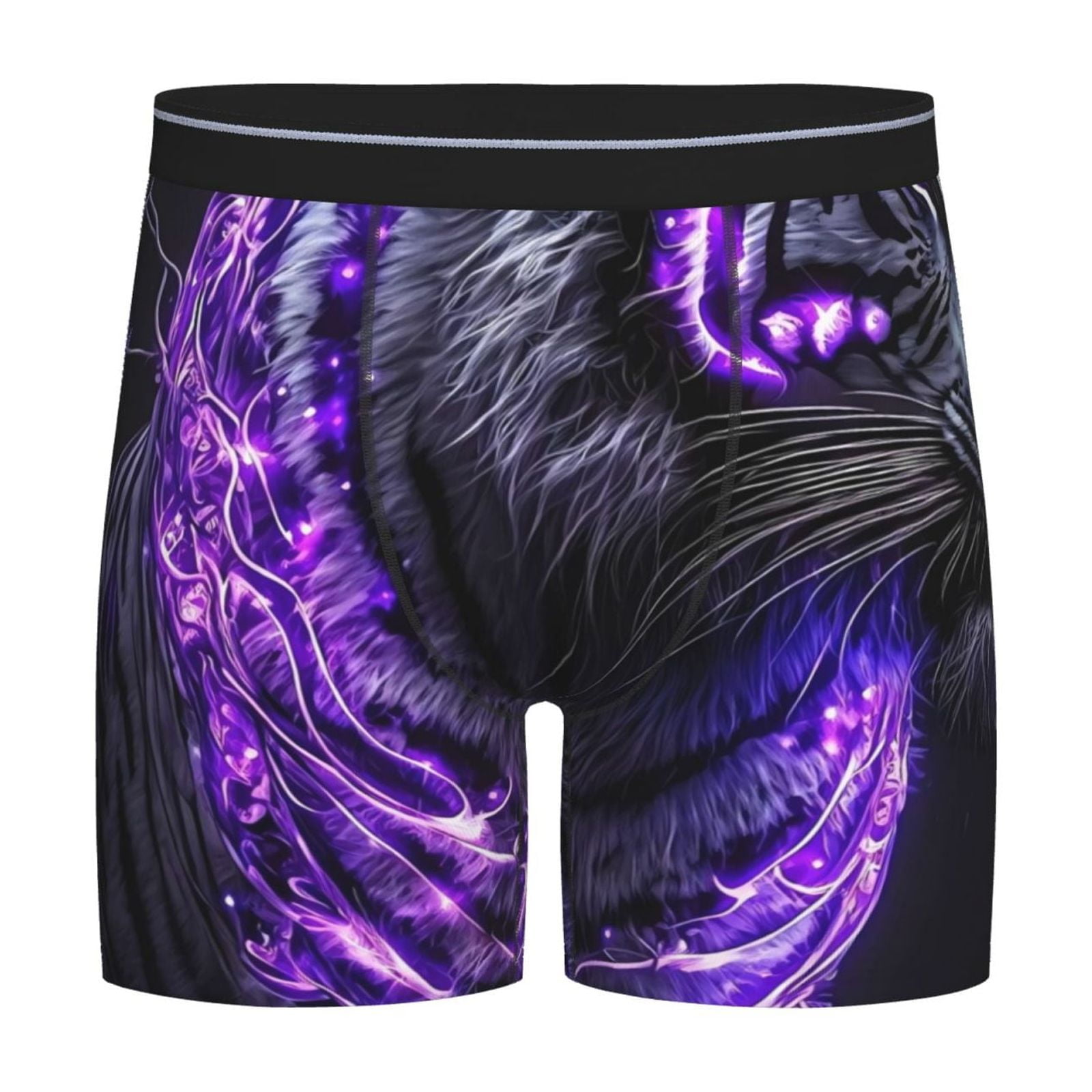 Xecao Purple Plant White Tiger Print Boxer Briefs for Men's Stretch ...
