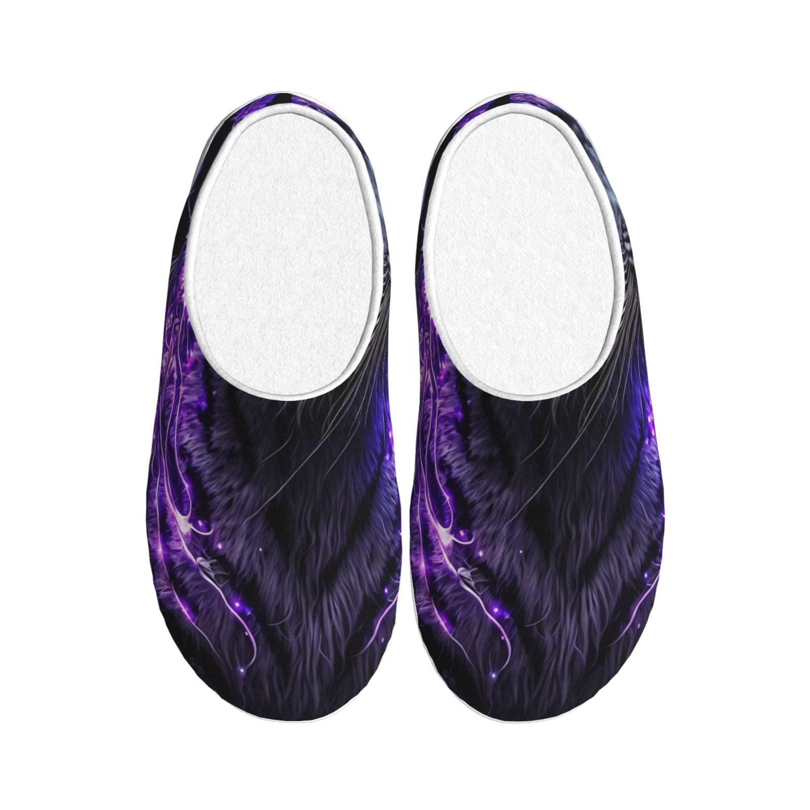 Xecao Purple Plant White Tiger Print Cotton Slippers Fuzzy Warm Cozy ...