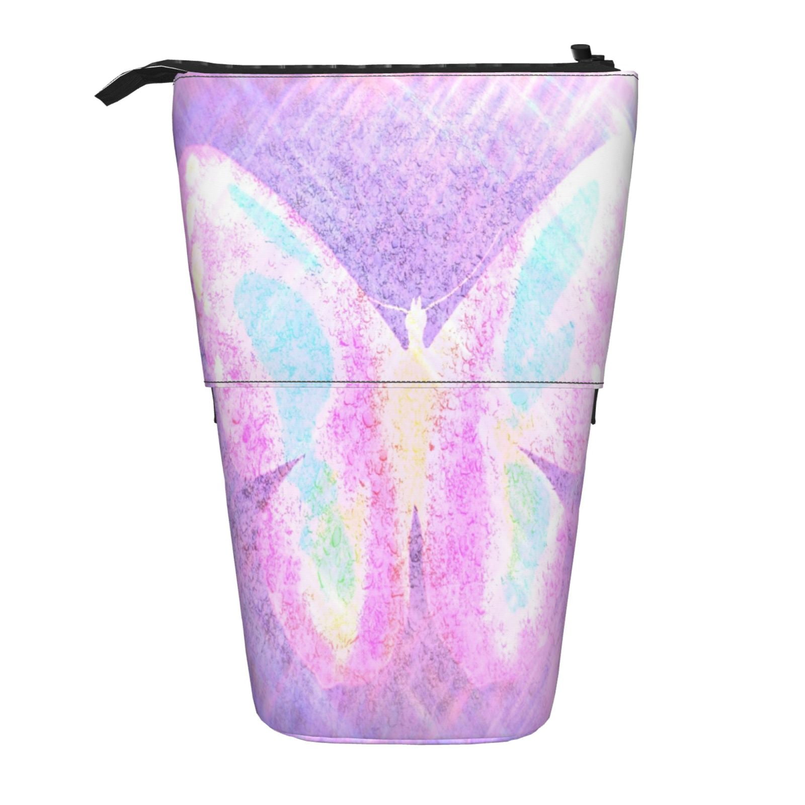Xecao Purple Sparkling Butterfly Print Telescopic Pencil Bag Pen Holder ...