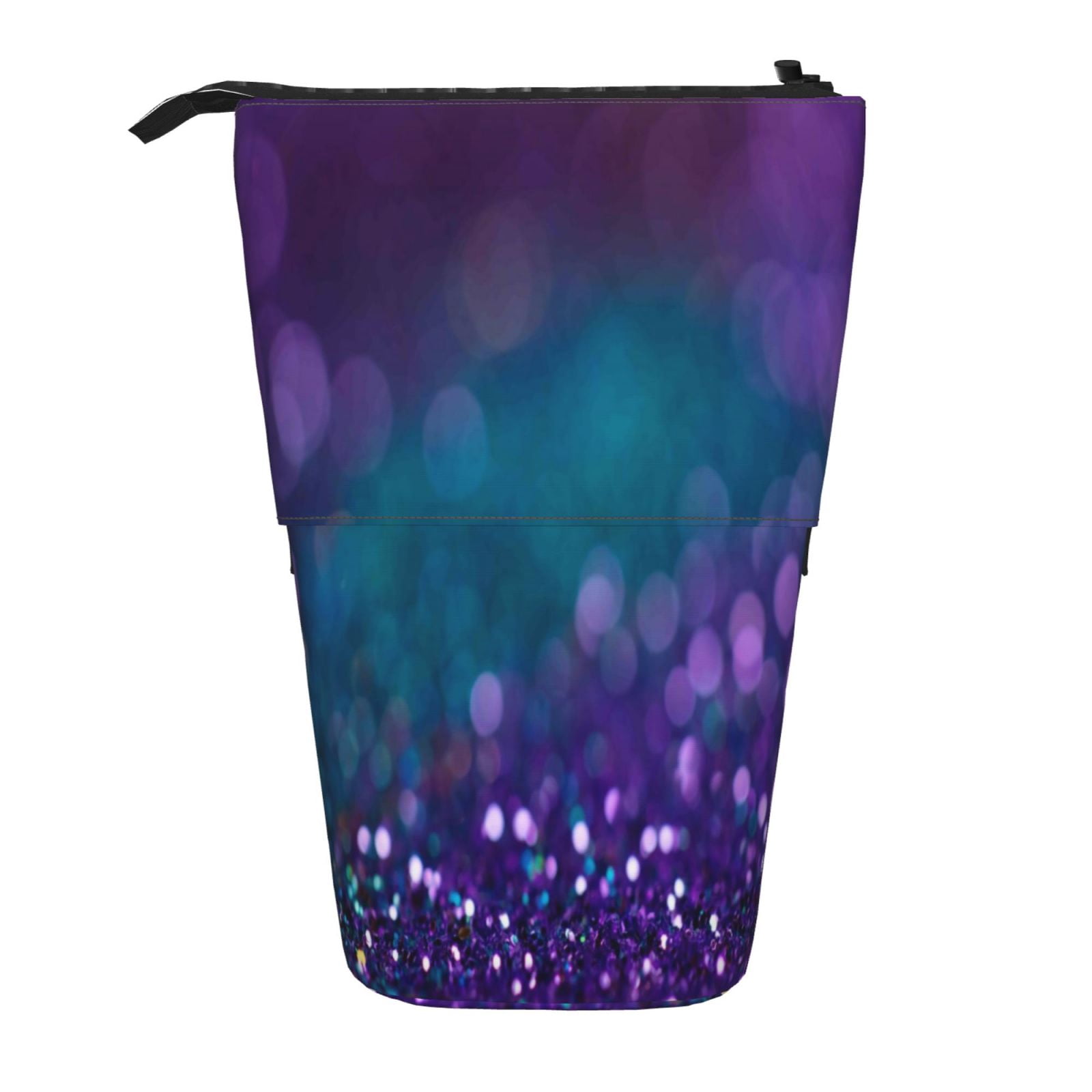 Xecao Purple and Green Glitter Print Telescopic Pencil Bag Pen Holder ...
