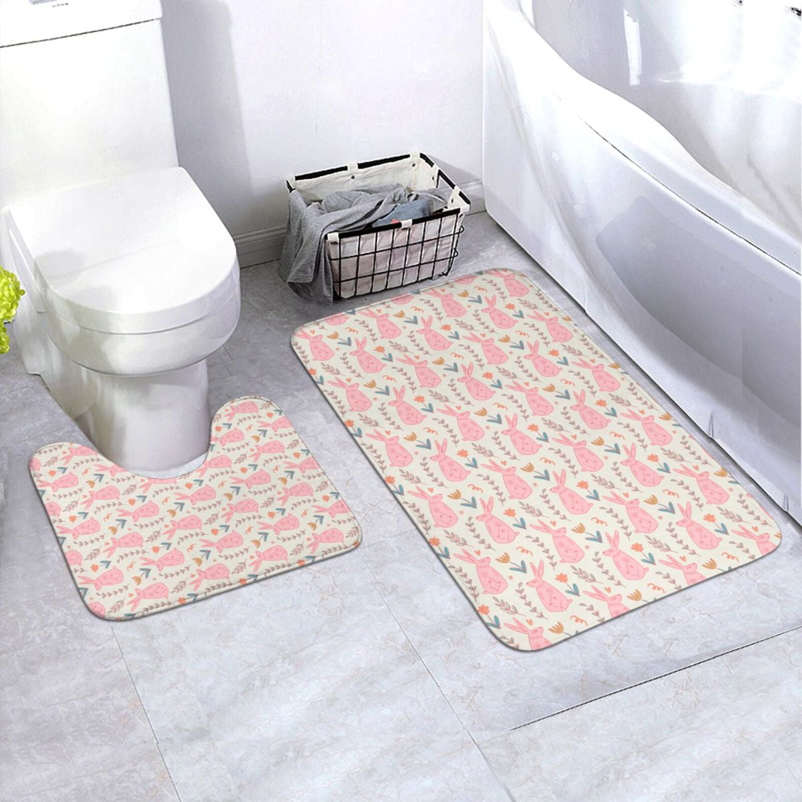 Xecao Rabbit 2-Piece Vintage Seamless Anti-Skid Mat Set, featuring a ...