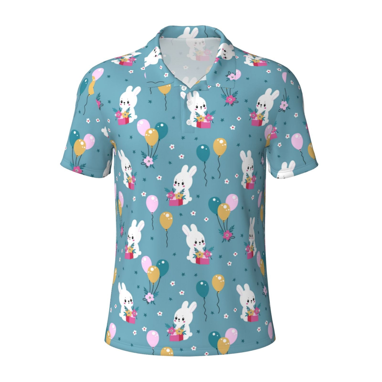 Xecao Rabbit And Balloon for Mens' Casual Short Sleeve Button-Down Polo ...