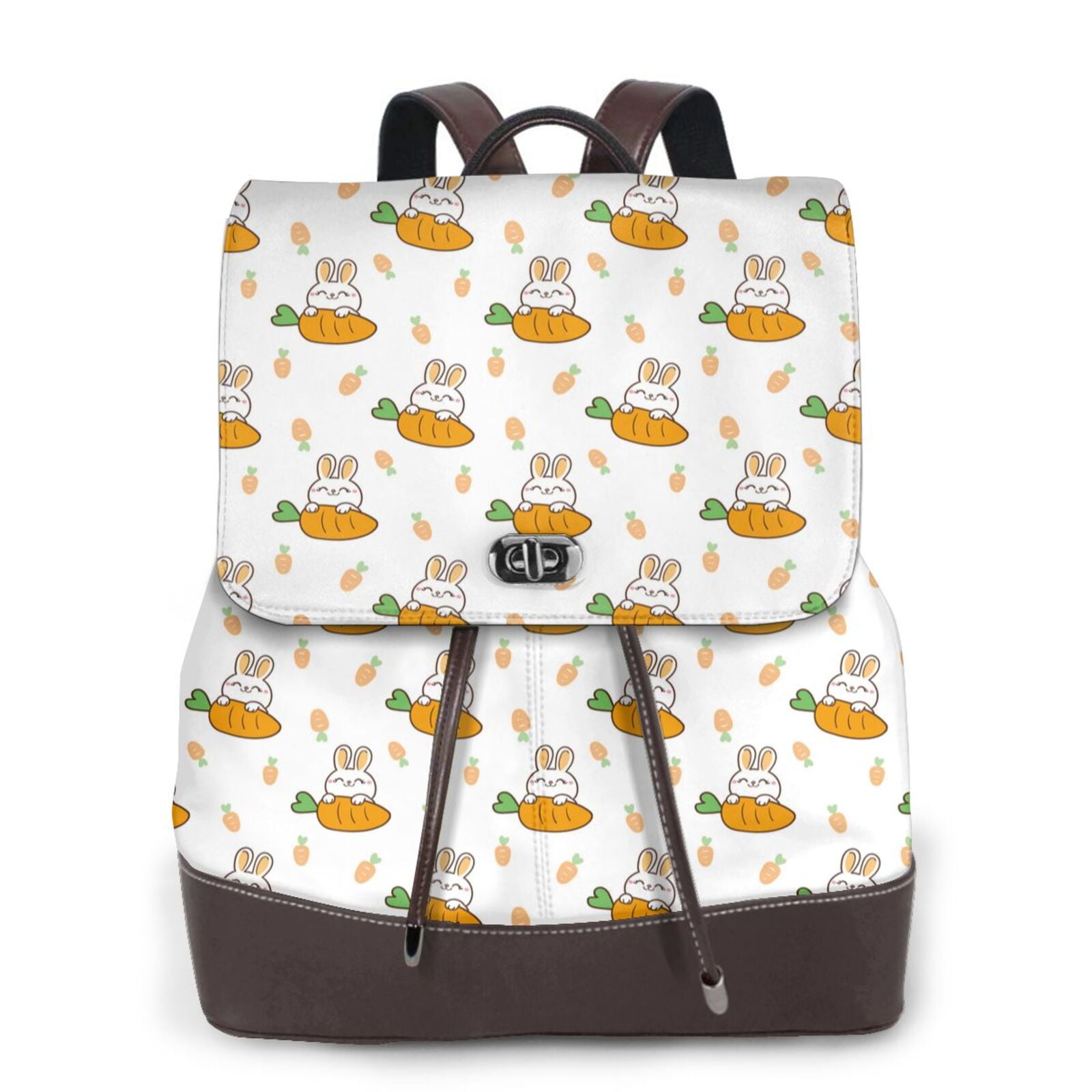 Xecao Rabbit And Carrot Print Large Backpack Soft Leather for Women ...