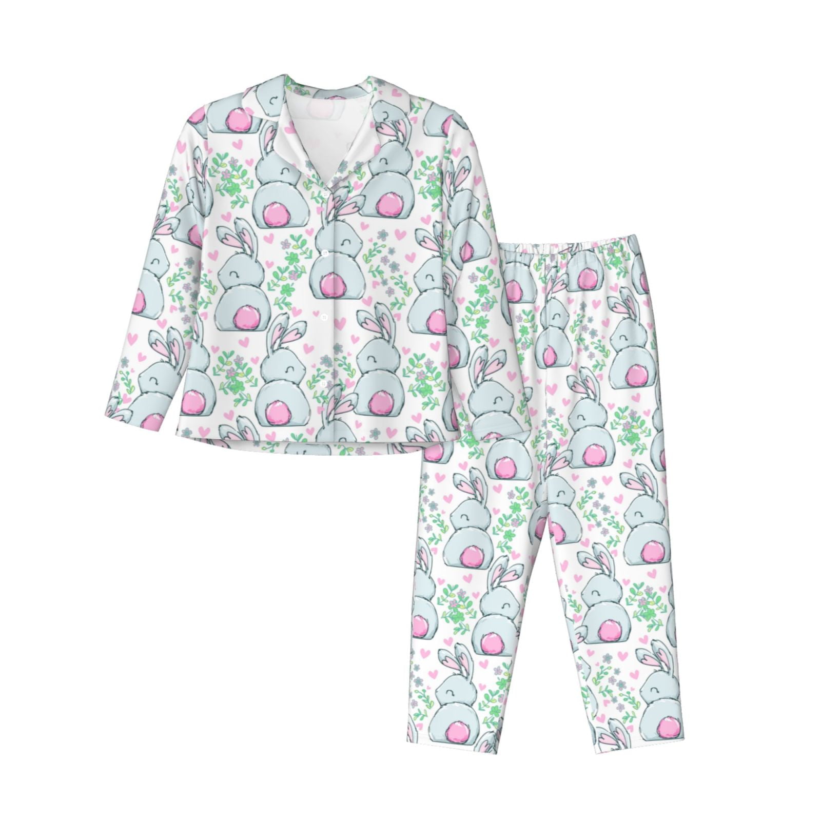 Xecao Rabbit Back View Print Women Pajamas Set Soft Sleepwear Pjs long ...