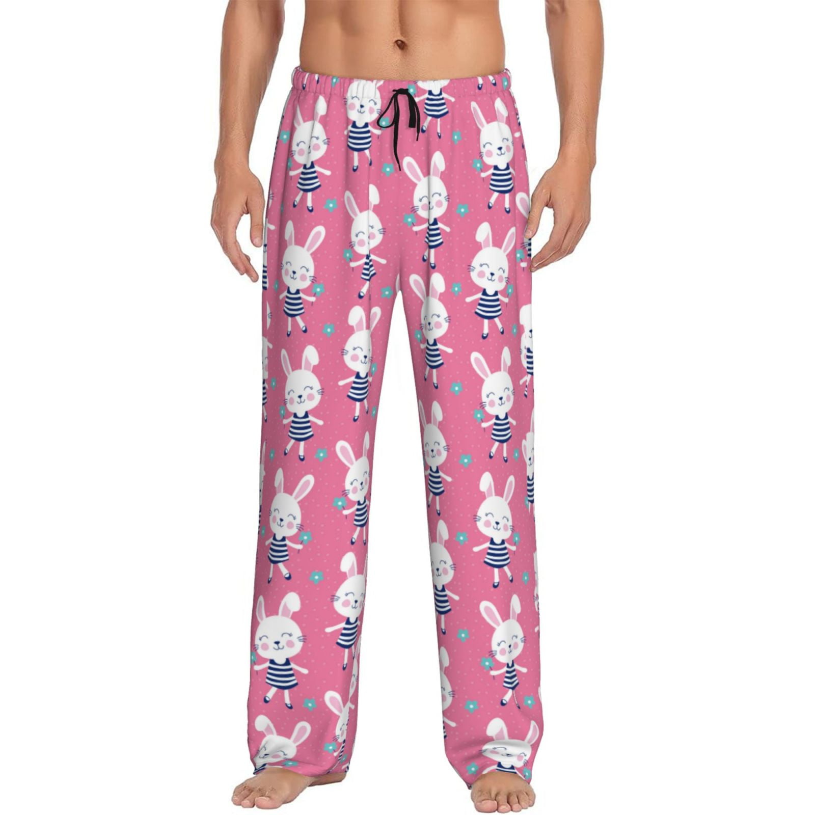 Xecao Rabbit Holding Flowers Men's Straight Lounge Pajama Pants: The ...